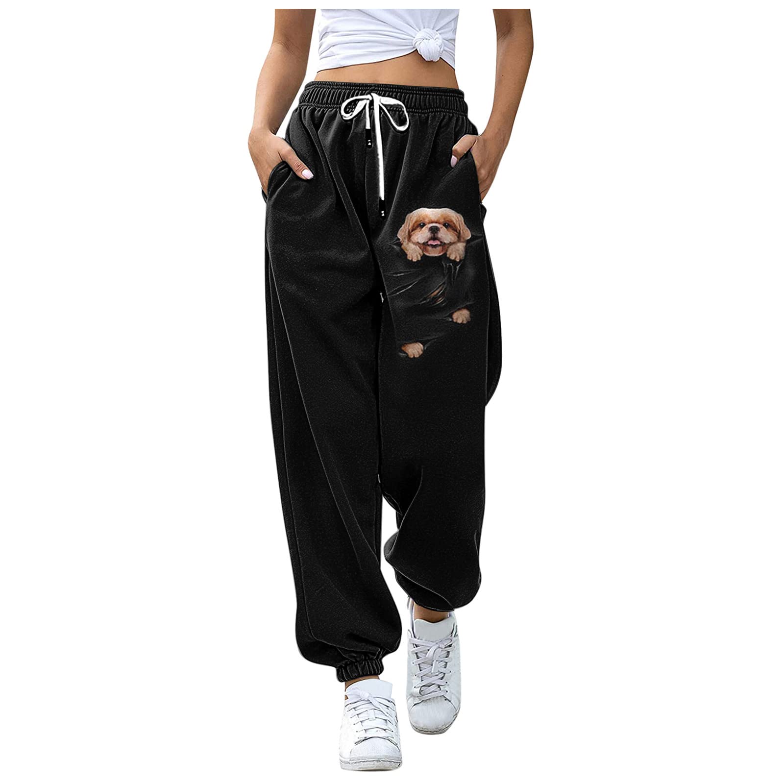 Womens Joggers, Womens Plus Size Pants Pull On Womens Casual Elastic Waist Solid Comfy Jogging Jogger Pants with Pockets