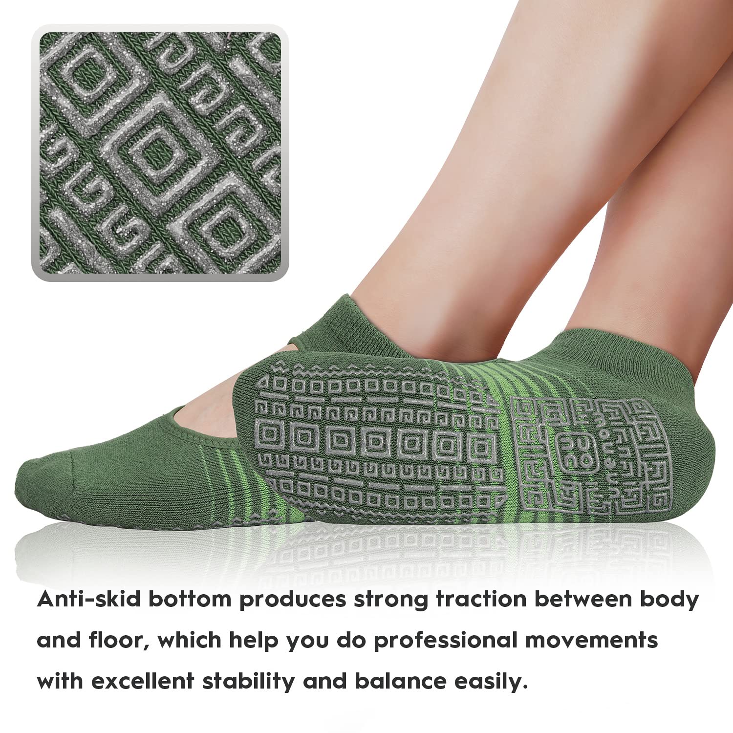 unenow Non Slip Grip Yoga Socks for Women with Cushion for Pilates, Barre, Home
