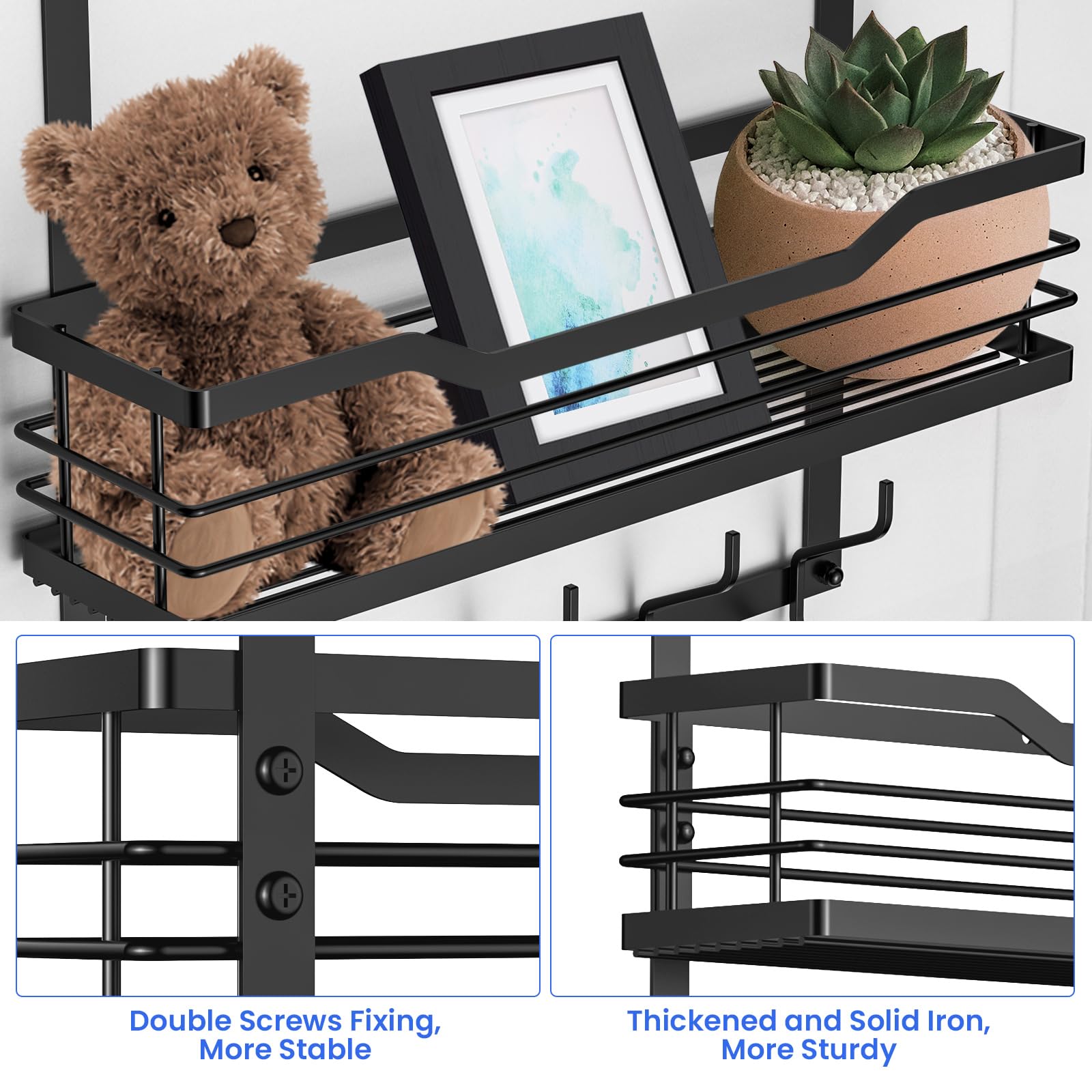 PAPAGIFTREE Over The Door Hooks Organizer (Assembly Required), Over The Door Towel Rack Mesh Basket with 5 Hooks, Over The Door Organizer Towel Rack for Bathroom