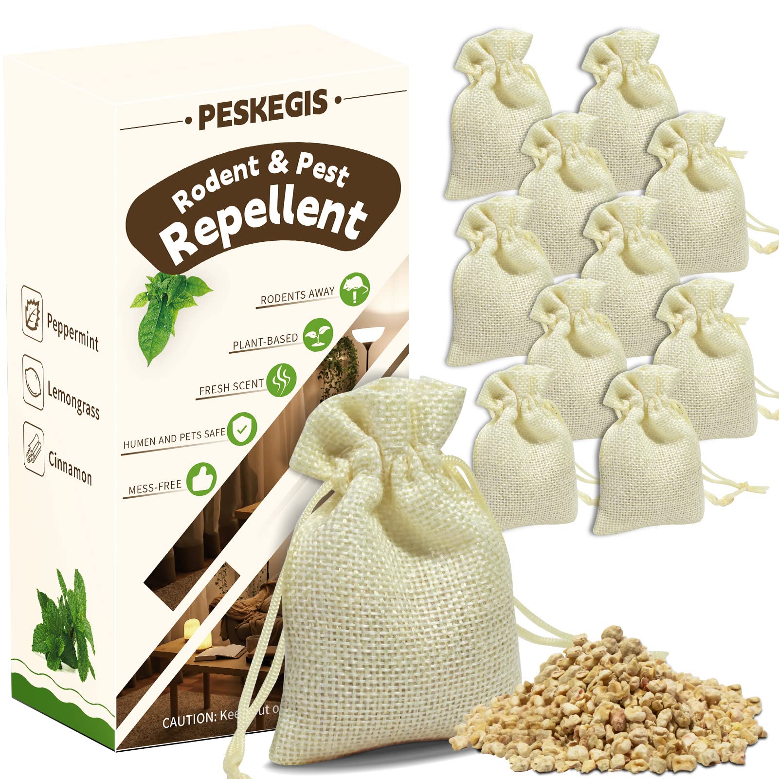 PESKEGIS Rodent Repellent Peppermint Oil to Repels Mice and Rats Repels Naturally, Mouse Mice Repellent Indoor House Car Engine Pipe Pest Control, Safe to Use, Fresh Scent, Keep Mouse Away, 10 Pack