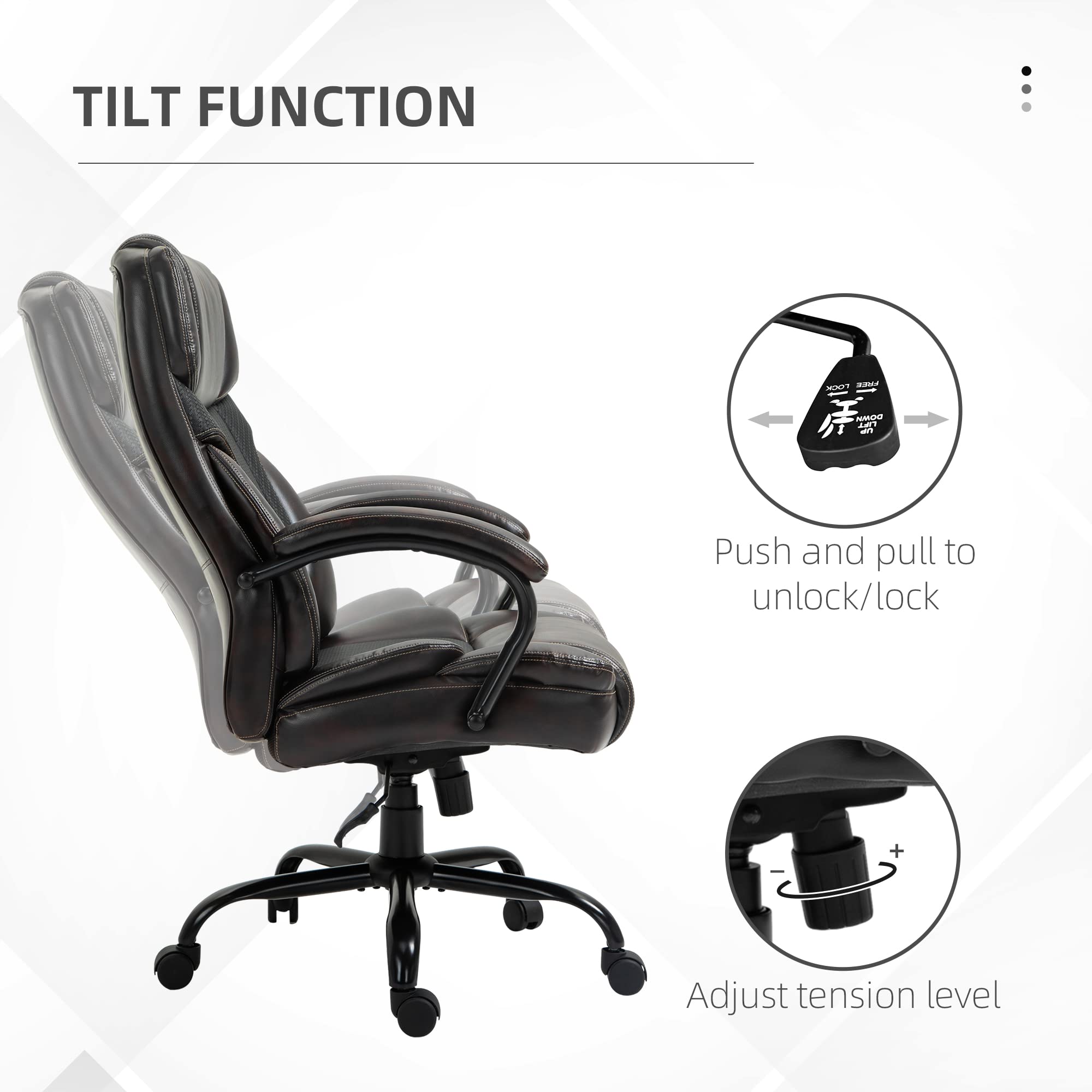 Vinsetto 484LBS Big and Tall Ergonomic Executive Office Chair with Wide Seat, High Back Adjustable Computer Task Chair Swivel PU Leather, Brown