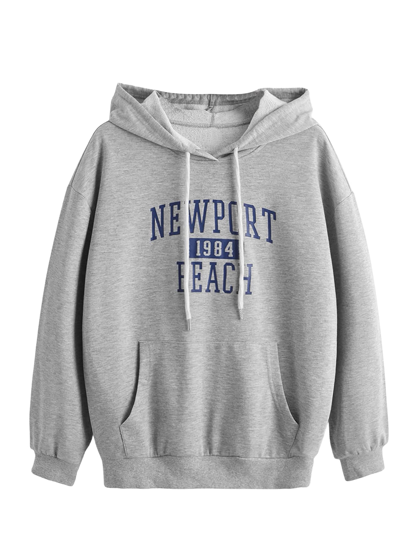 SweatyRocks Women's Hooded Sweatshirt Letter Print Long Sleeve Oversized Pullover Tops Hoodies Light Grey XL