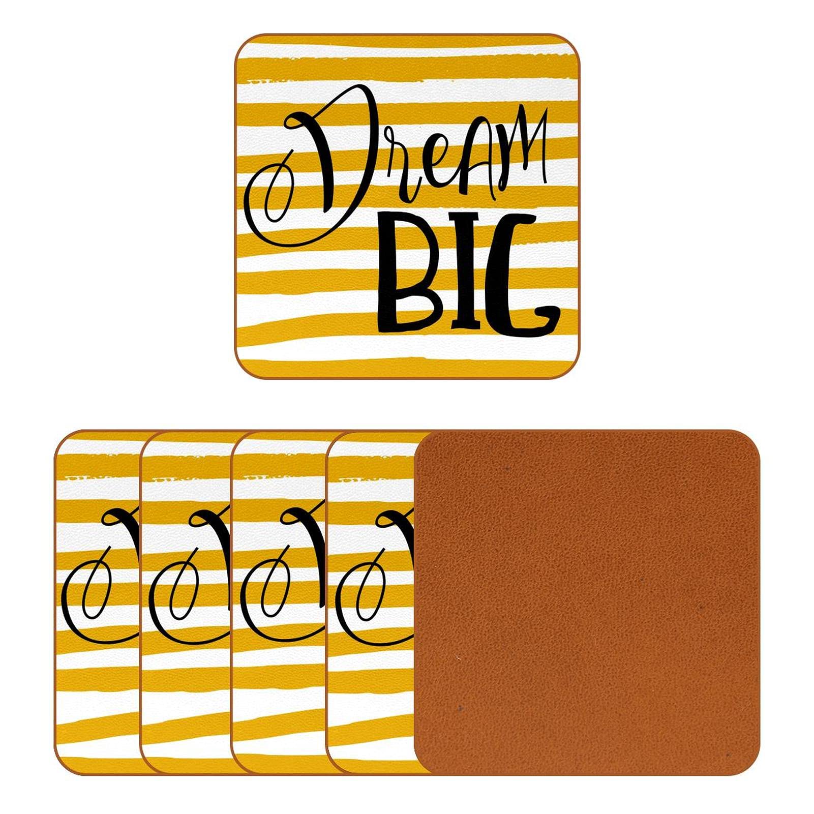 Set of 6 Pieces Coasters for Drink,Stripe Quote Dream Big Square Cup Pad Mat for Insulation Heat Protect and Decor Furniture