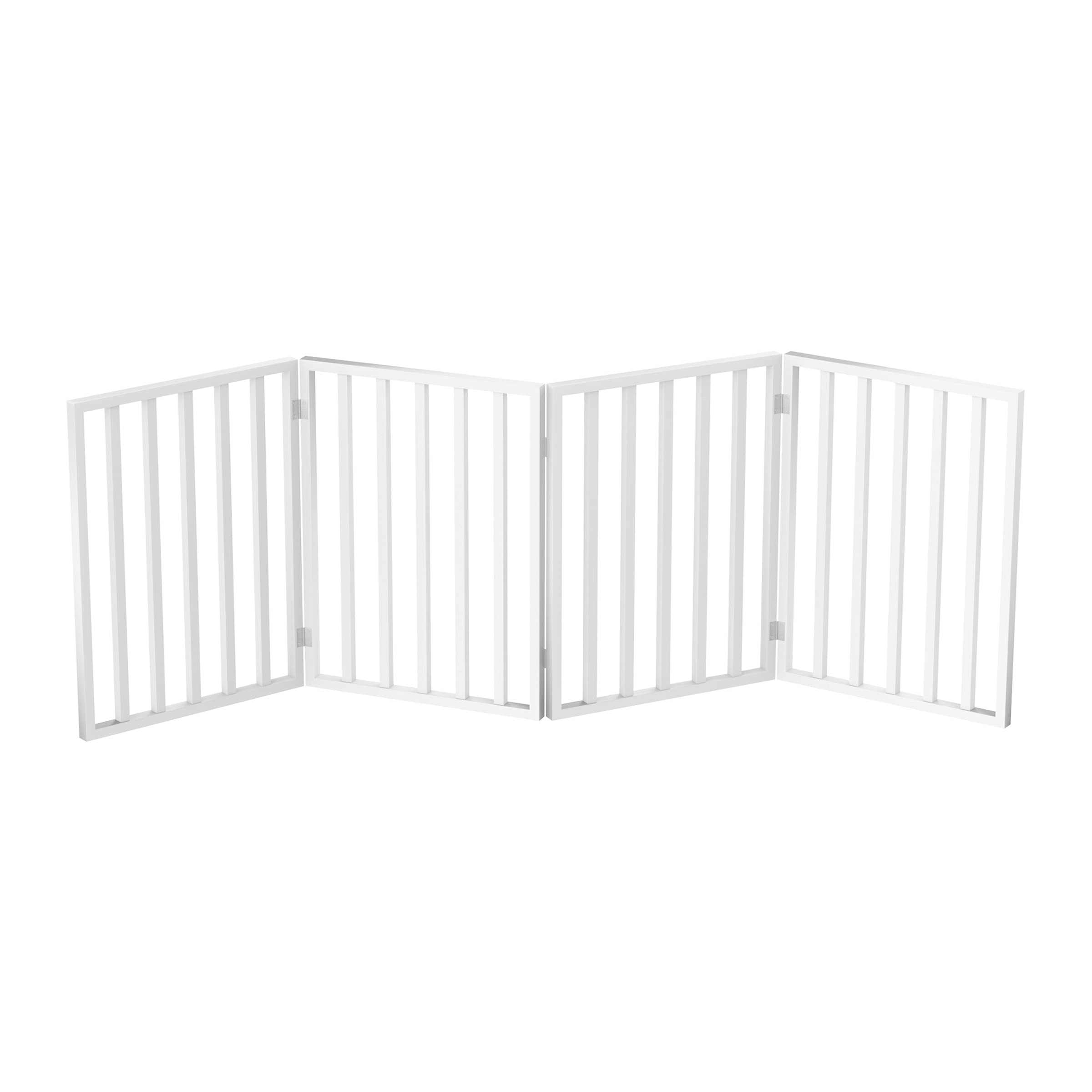 Pet Gate - 4-Panel Indoor Foldable Dog Fence for Stairs, Hallways or Doorways - 72x24-Inch Retractable Wood Freestanding Dog Gates by PETMAKER (White)