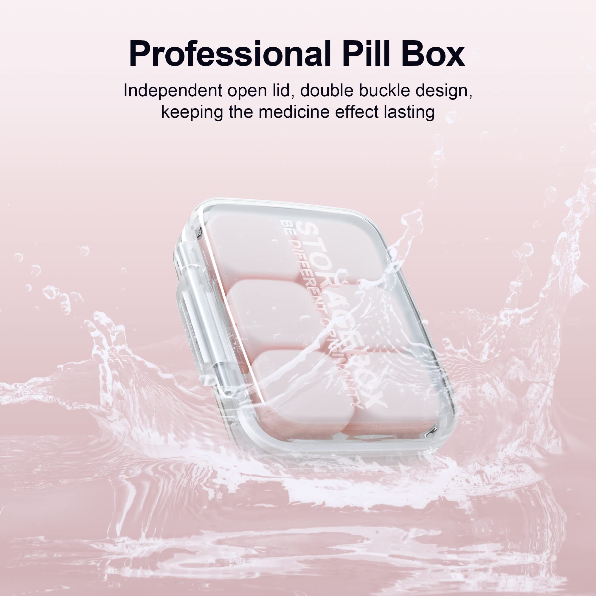 UNI-AOSA 2 Pack 4/5/6 Compartment Travel Pill Organizer,10 Inner Boxes Free Combination Pill Box,Moisture-Proof Pill Holder for Purse,BPA Free Pill Case for Medication,Vitamin -(Blue+Pink)