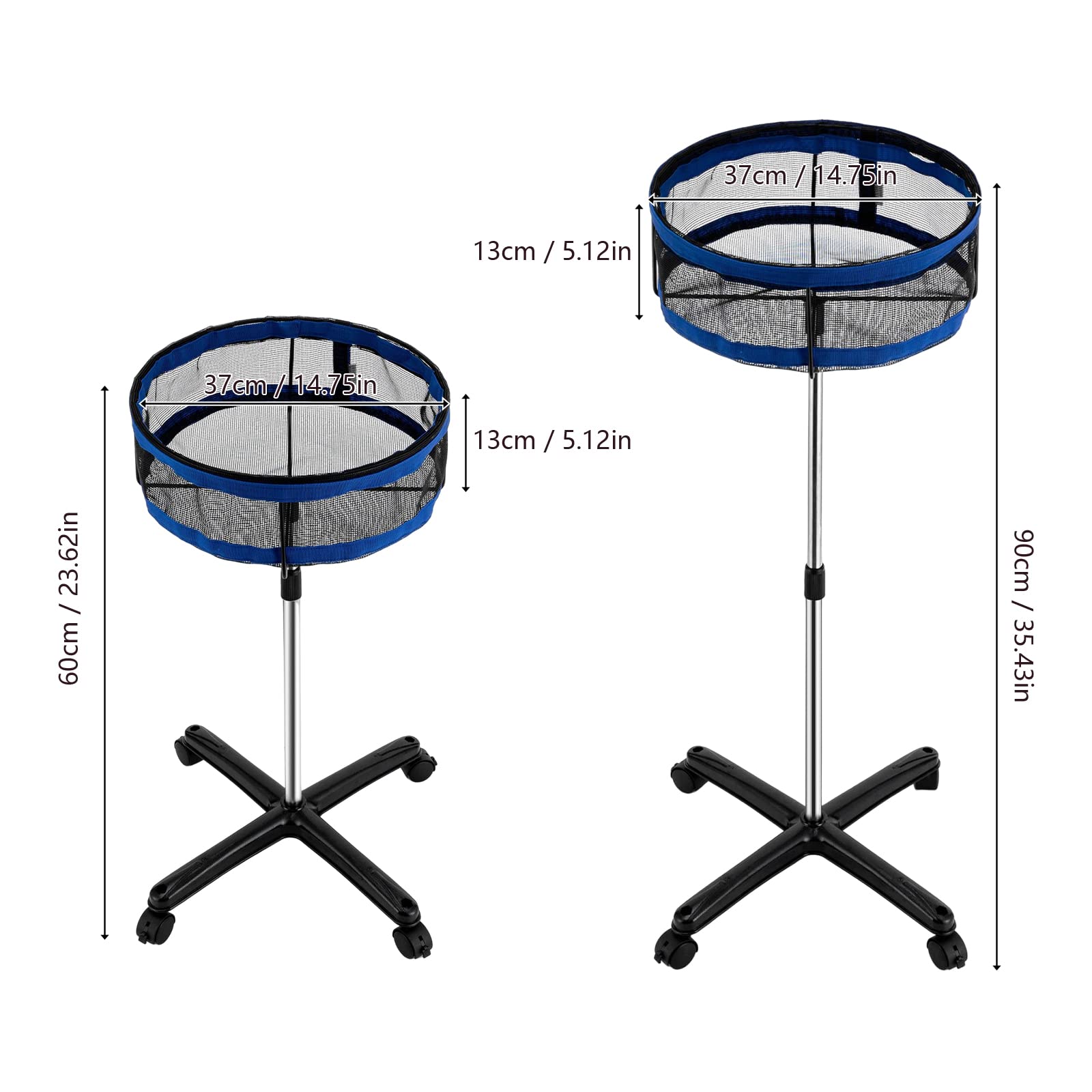 TBVECHI Multi-Ball Storage Stand Ping Pong Ball Collector Height Adjustable Stand for Training, High Capacity Stainless Steel Ball Basin Movable Ball Holder, with Mesh Case for Golf Ball Tennis