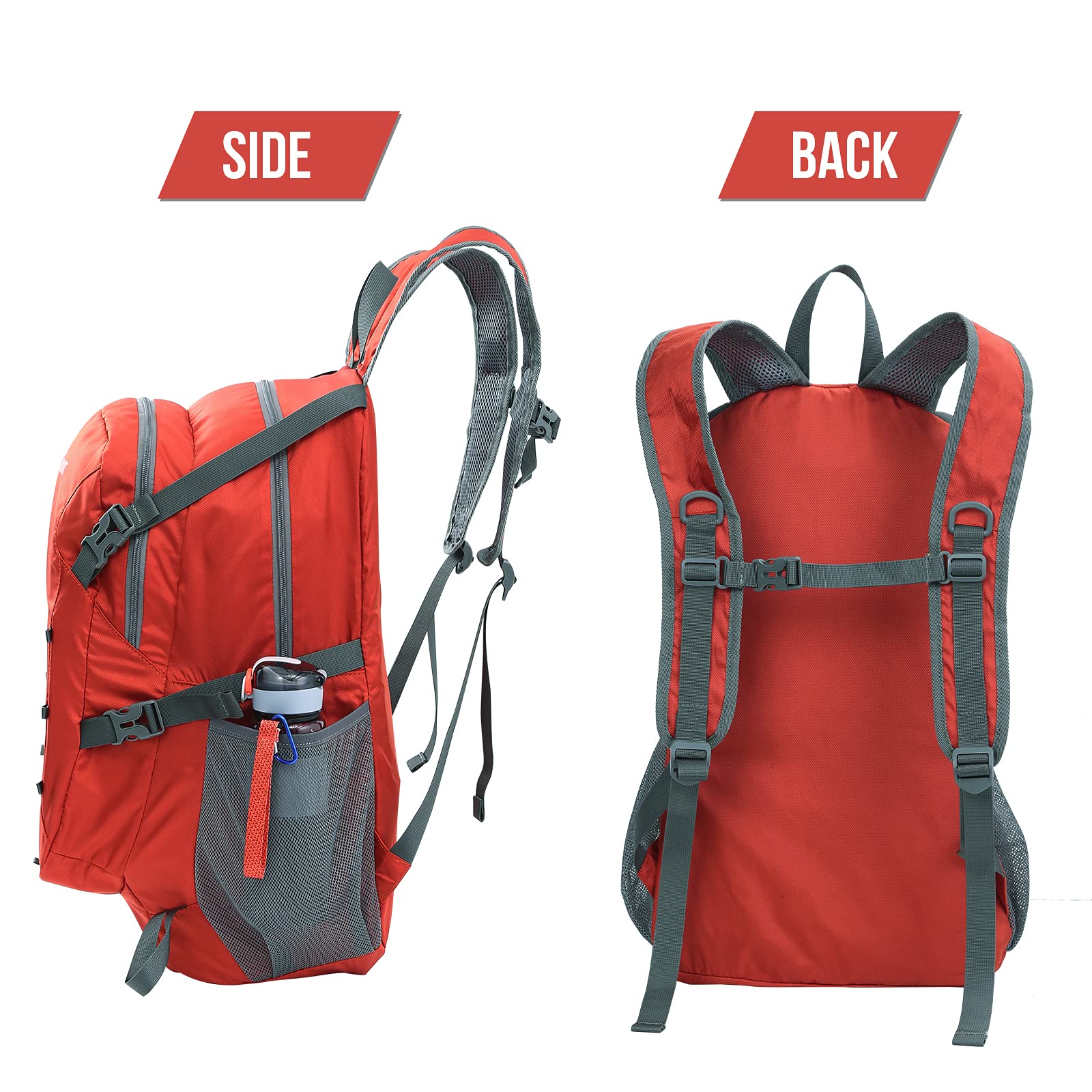 Scuior 40L Packable Hiking Daypacks,Waterproof Travel Camping Foldable Outdoor Hiking Backpack For Women Men (Grey)