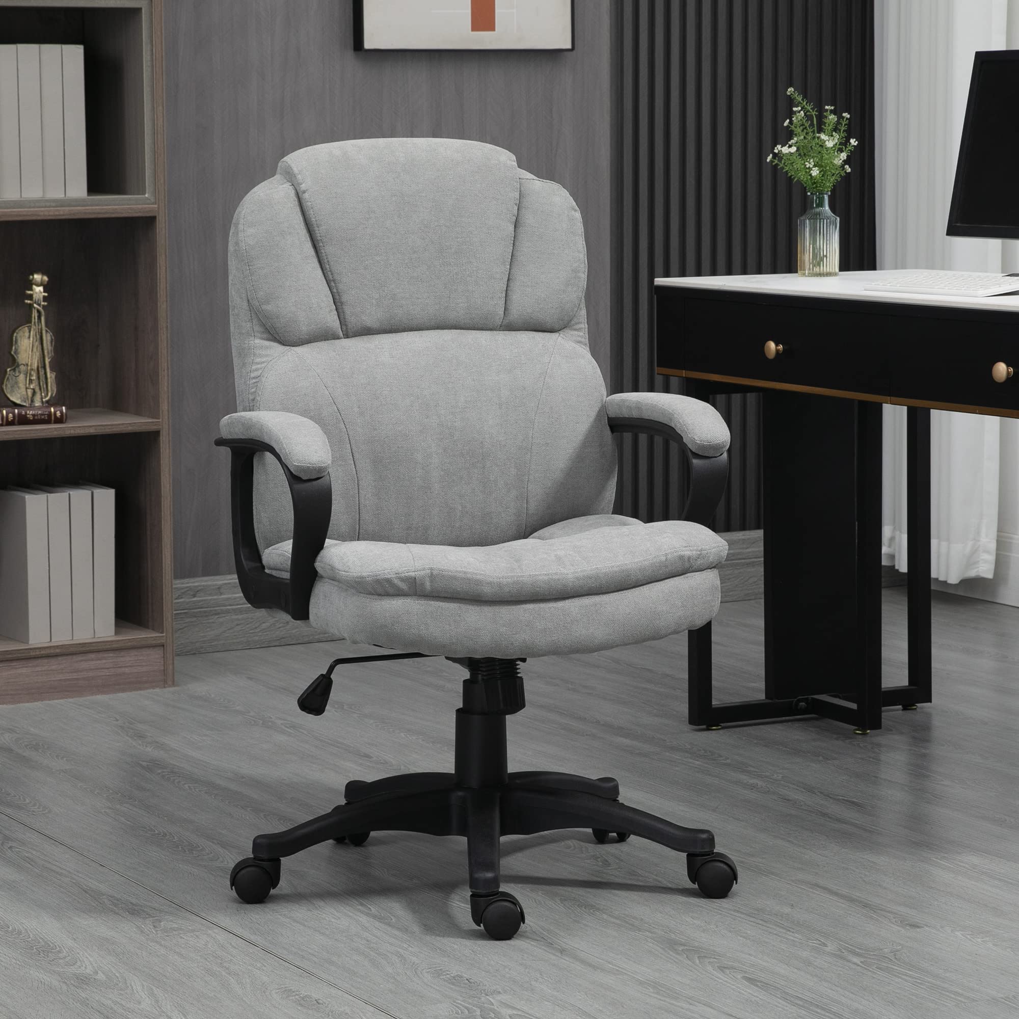 Vinsetto Massage Office Chair with 2 Vibration Motor Points, USB Power, Height Adjustable Executive Computer Chair, Comfy Desk Chair, Gray