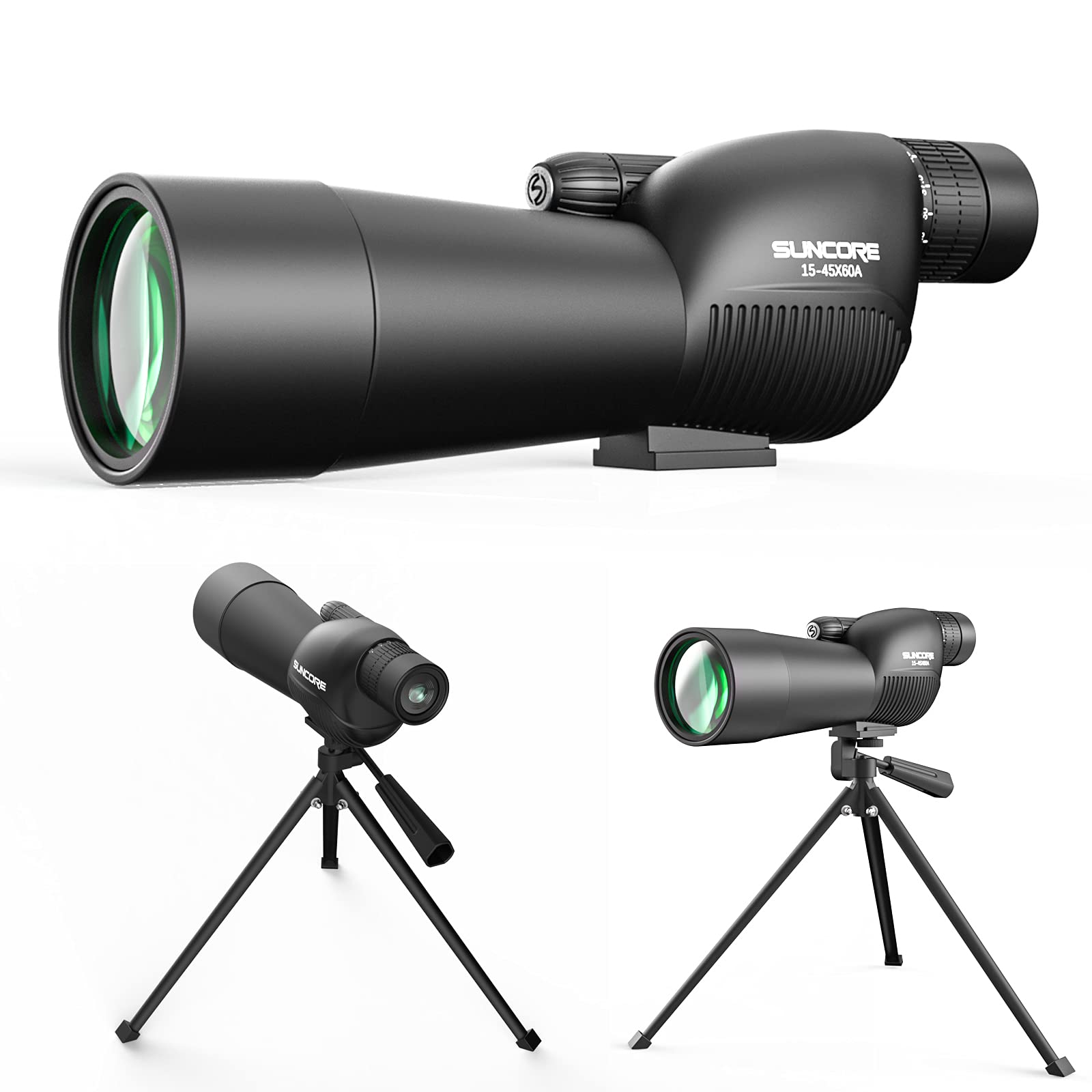Suncore HD Zoom Spotting Scope - Standard 15-45x60 Waterproof Fully Multi Coated Optical Lens Perfect for Target Shooting Hunting Stargazing Bird Watching Wildlife Scenery (Straight)