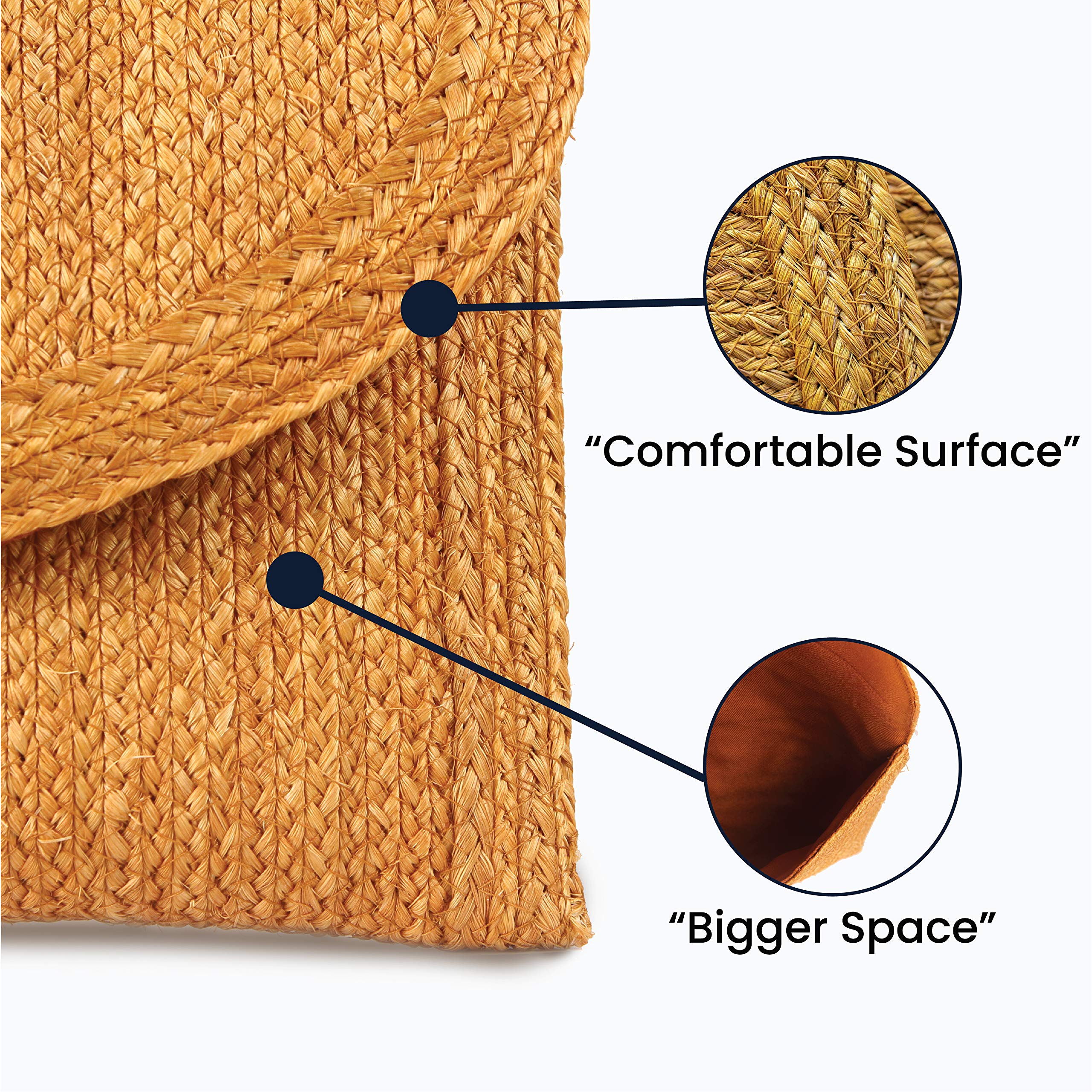 VT Thai Straw Clutch Bag, Handmade Natural Sisal Woven Large Summer Beach Purse for Women (ฺBeige)