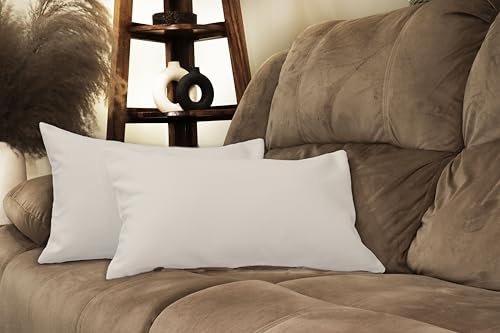 PurpleEssences Pack of 2 Cotton Pillow Covers Decorative Square Throw Pillowcase Soft Solid Cushion Case for Spring and Summer Sofa Bedroom Car - 12x20 Inch - White