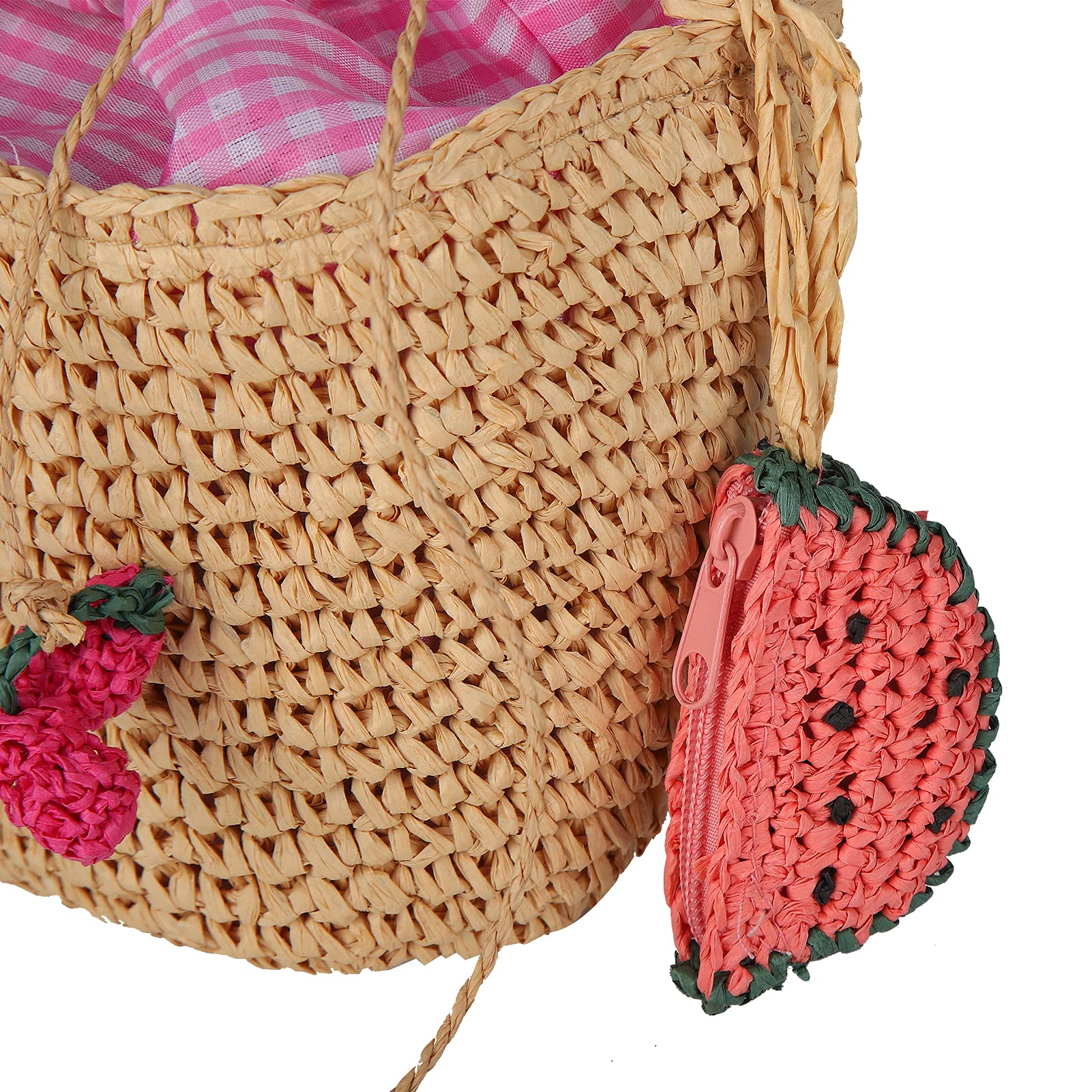 Straw Beach Bags with Small Coin Purse Women Woven Handbag Single Shoulder Cute Tote Decoration Suitable for Summer Seaside Vacation