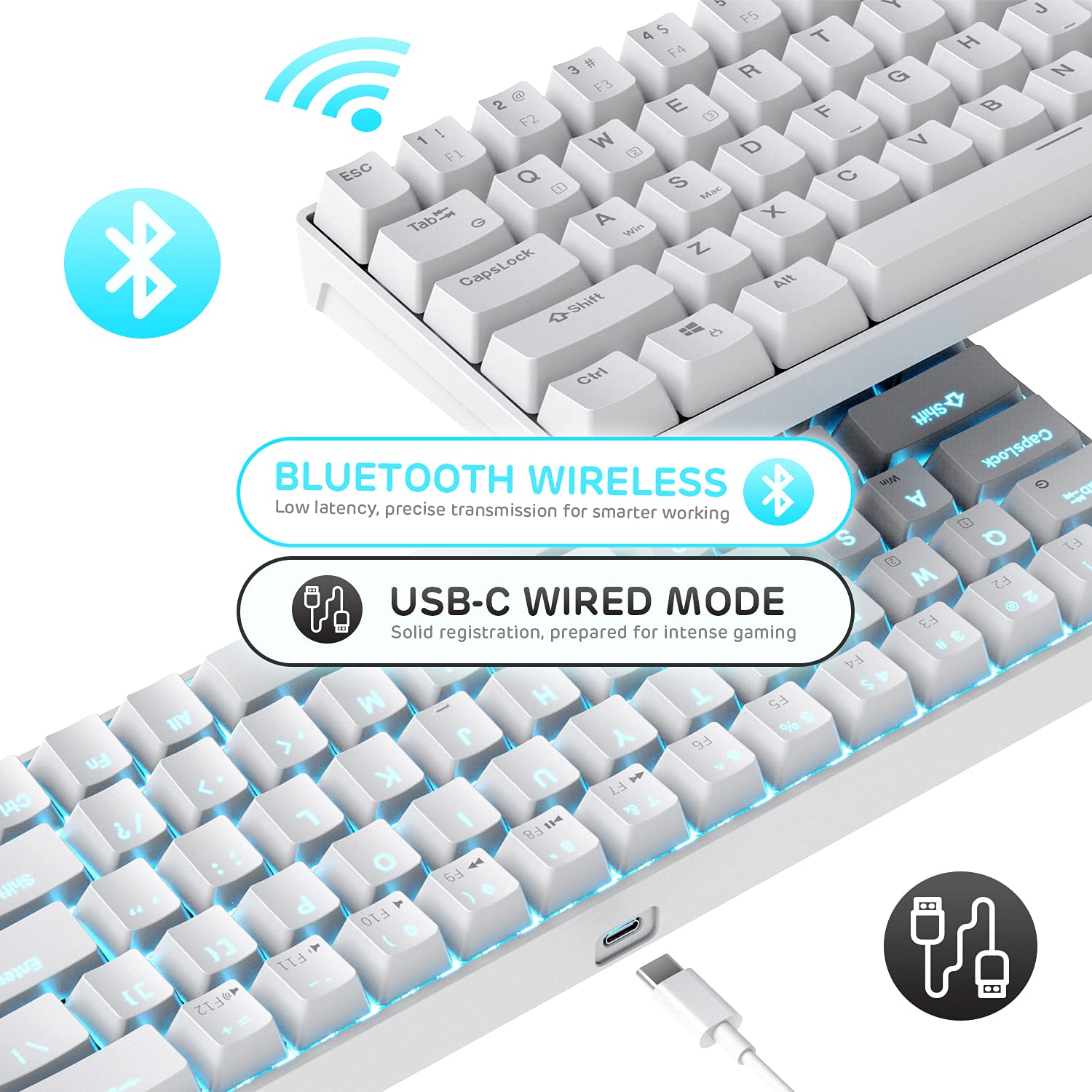 RK ROYAL KLUDGE RK68 Wireless Hot Swappable 65% Mechanical Keyboard, 68 Keys Compact BT5.0 Gaming Keyboard with Stand-Alone Arrow/Control Keys, Tactile Brown Switch