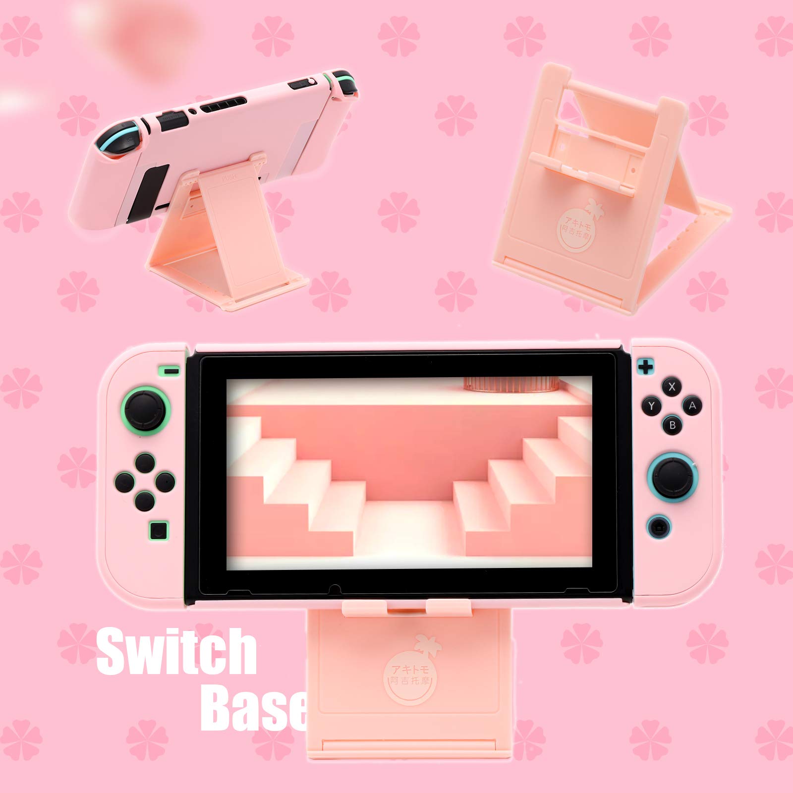 Switch Pink Accessories, Switch Pink Carrying Case, Switch Pink Protective Case, Cute Thumb Grips, Headphone Adapter, Desktop Stand, Screen Protector, Wrist Strap and Shoulder Strap