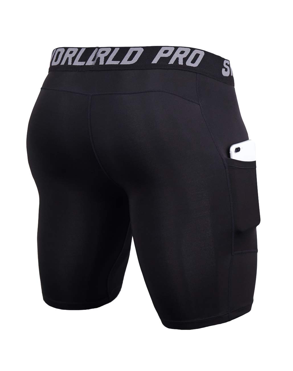 SILKWORLD Men's Compression Shorts Pockets Sports Running Tight (X-Large, Black/(Pack of 1))
