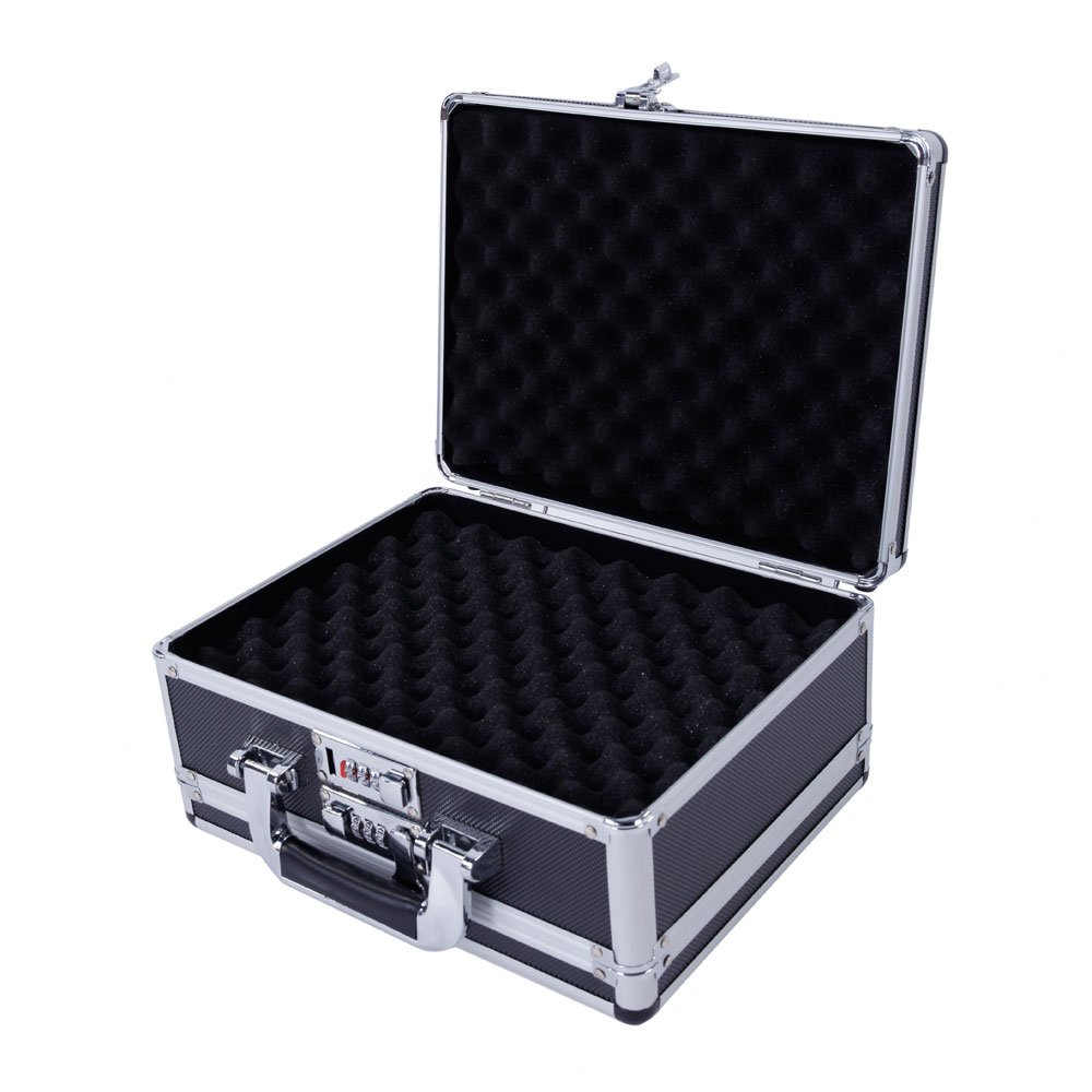SSLine Portable Aluminum Hard Pistol Case Locking Handgun Security Box with 2 Separate Compartments Safe Lock Storage Gun Case with Thick Foam Padded - 11.81" L x 9.05" W x 5.91" H
