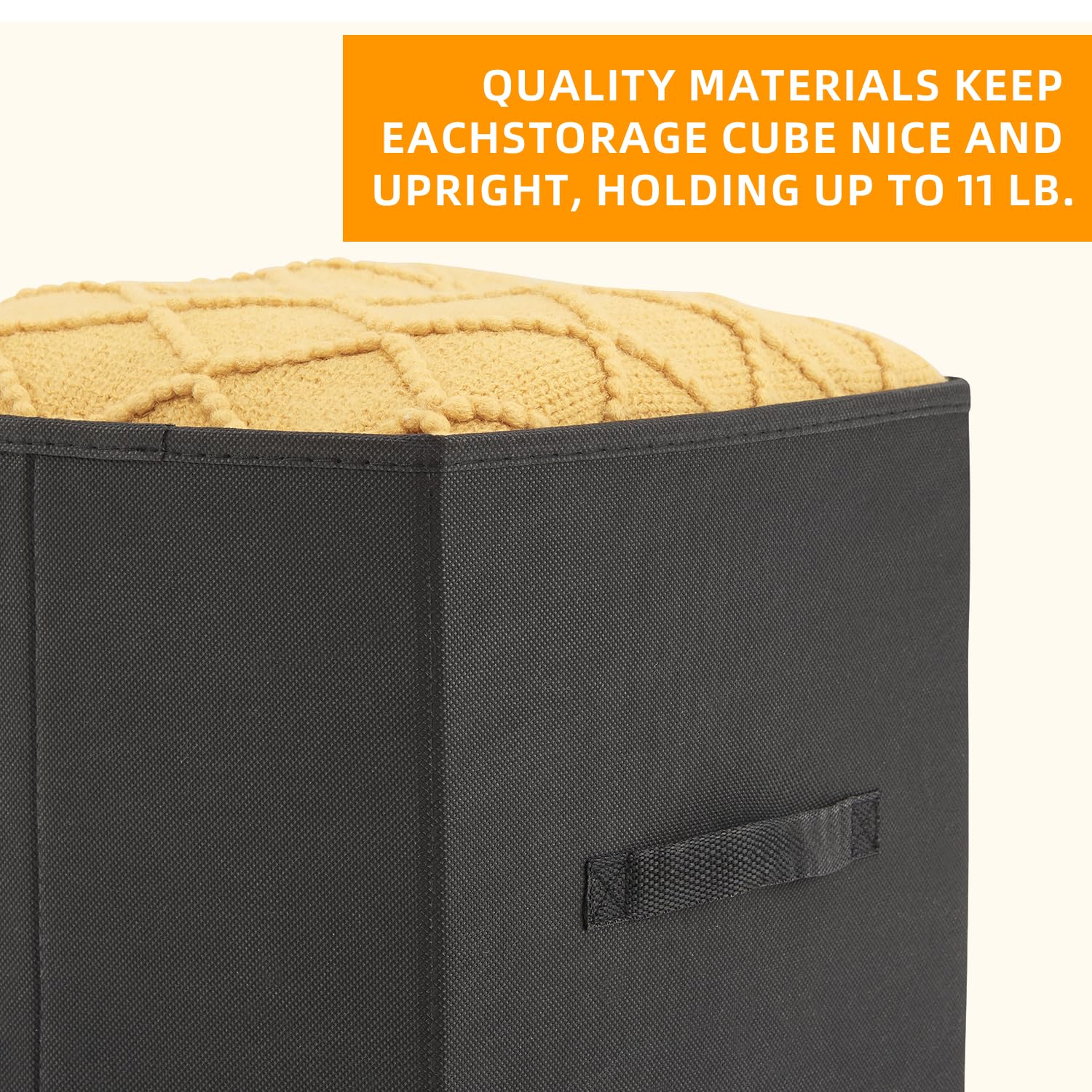 Somdot Fabric Storage Bins with Handle, 10.6 Inch Collapsible Storage Cubes, Foldable Organization Baskets for Closet Shelves Offices Toys, Set of 6 - Black