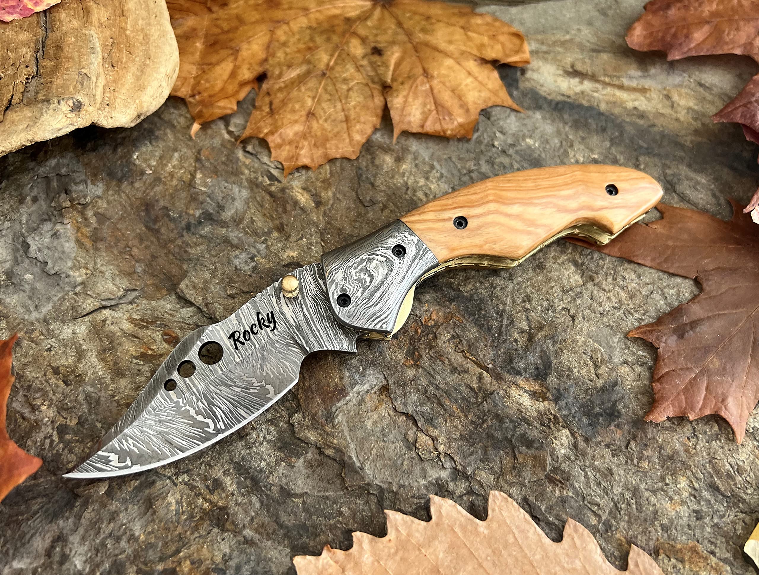 Personalized Engraved Pocket Knife With Wood Handle - 7.5" Handmade Gift Folding Knife For Men With Leather Sheath - Ideal Gift for Any Occasion, Especially as a Birthday or Father's Day Gift