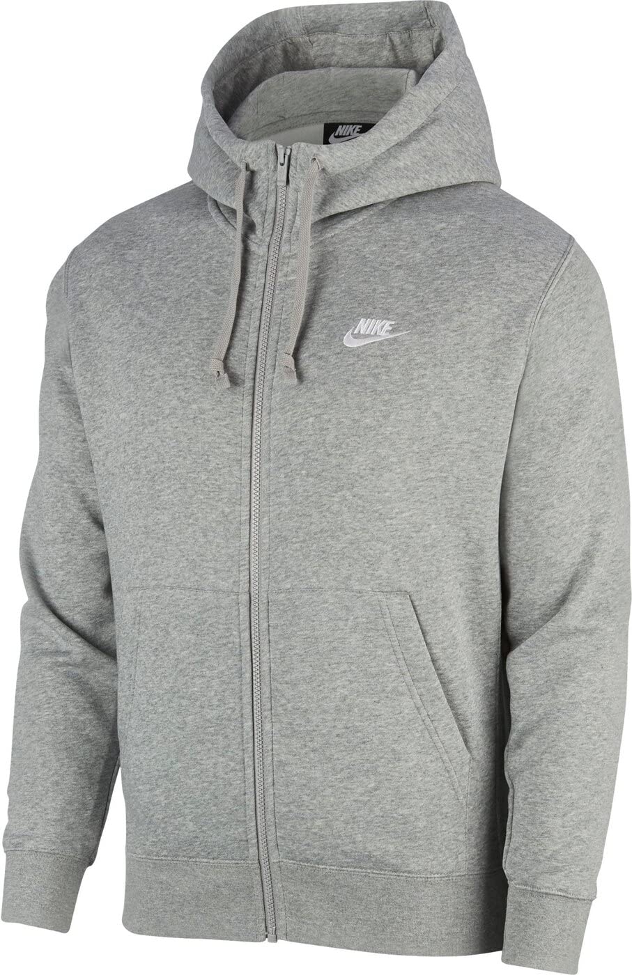 Nike Men's Sportswear Club Fleece Full Zip Hoodie, Fleece Zip-Up Hoodie Men, Dark Grey Heather/Mattelic Silver/White, 2XL