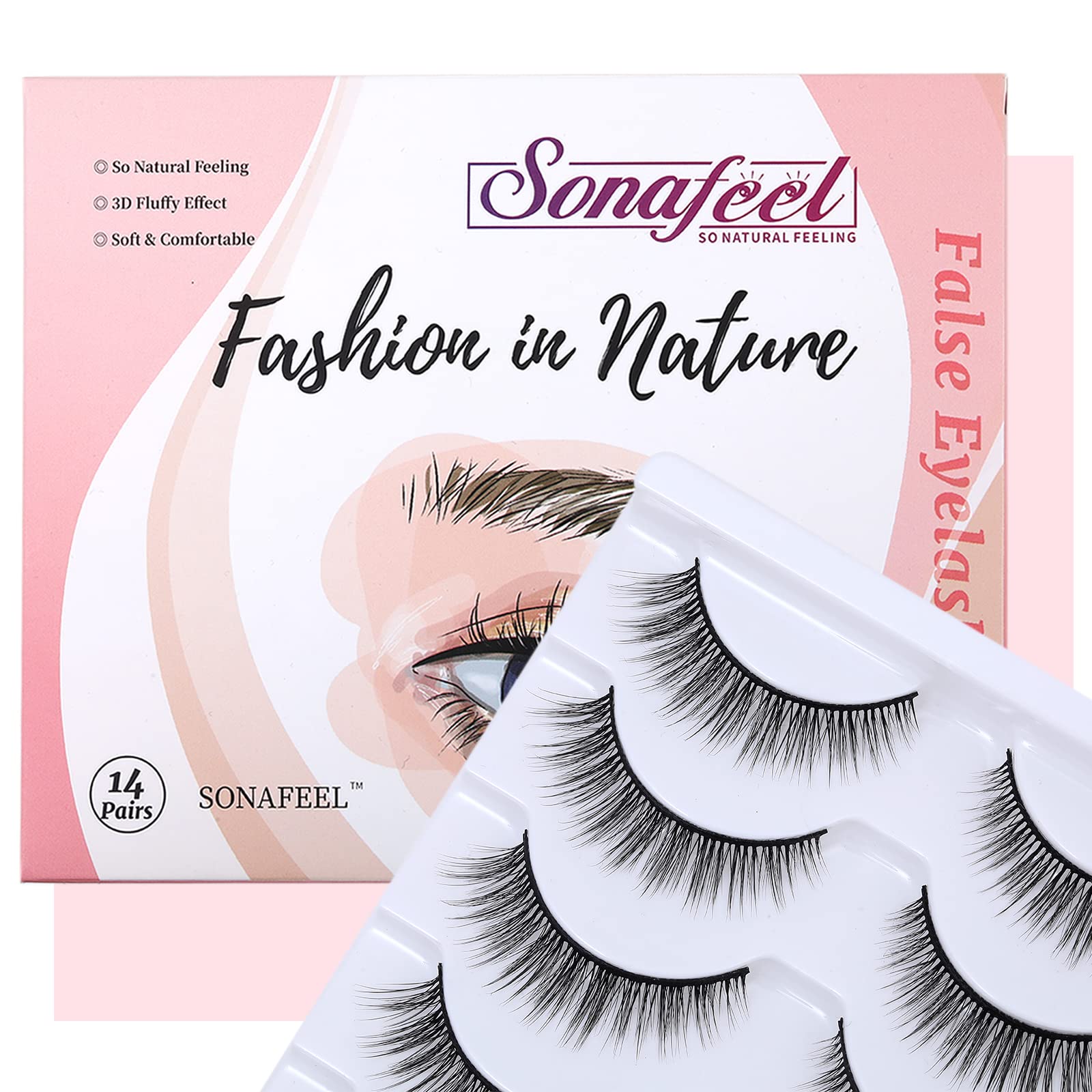 SONAFEEL Short Eye Lashes for Glasses 12mm 14Pairs a Little Cat Eye Effect False Eyelashes Natural Look Handmade Reusable 3d Mink Lashes Pack