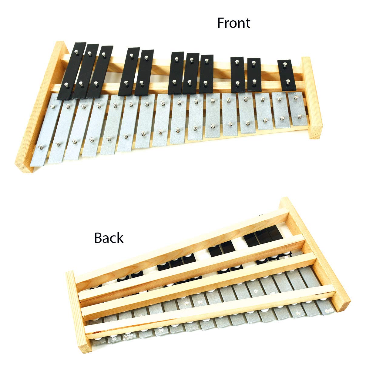 Professional Wooden Soprano Glockenspiel Xylophone with 25 Metal Keys for Adults & Kids - Includes 2 Plastic Beaters