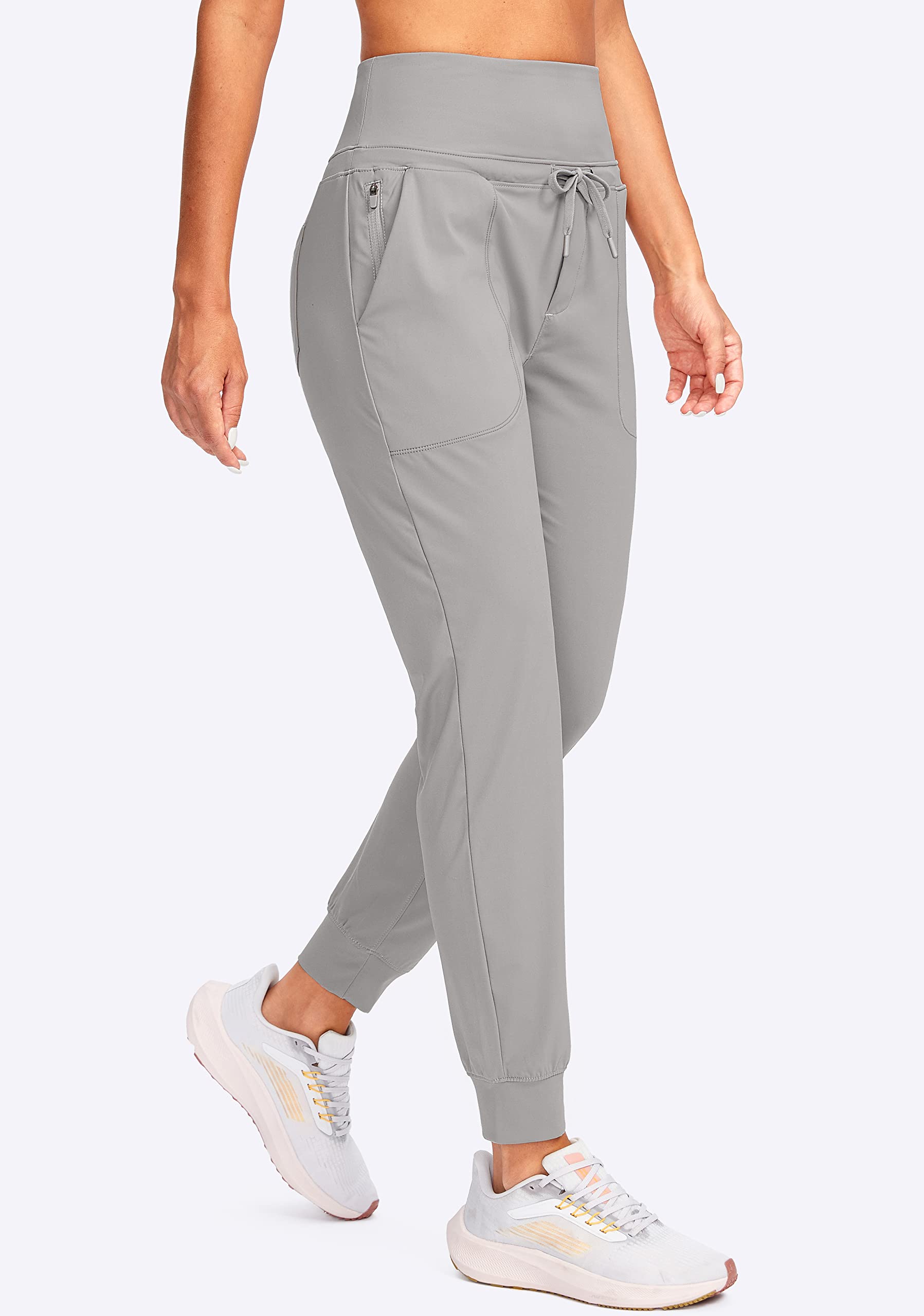 Women's Joggers High Waisted Athletic Sweatpants with Zipper Pockets Tapered Workout Lounge Pants for Women(Light Grey, XS)