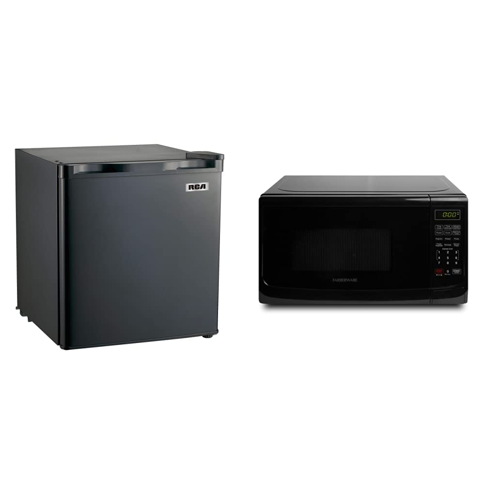 RCA 1.6 Cubic Foot Fridge (Black) and Farberware 0.7 cu ft 700W Countertop Microwave Oven