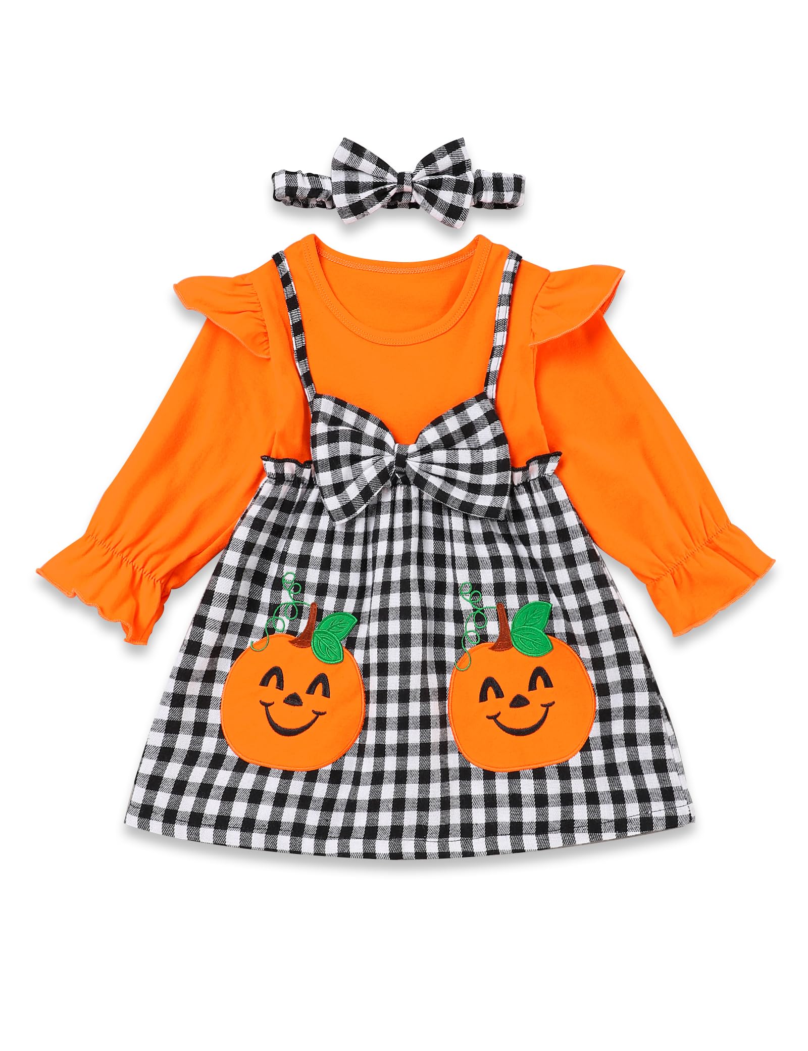 RCPATERN Toddler Halloween Outfit Ruffle Shirt Pumpkin Dress Halloween Infant Girl Clothes for 12M-5Y Orange