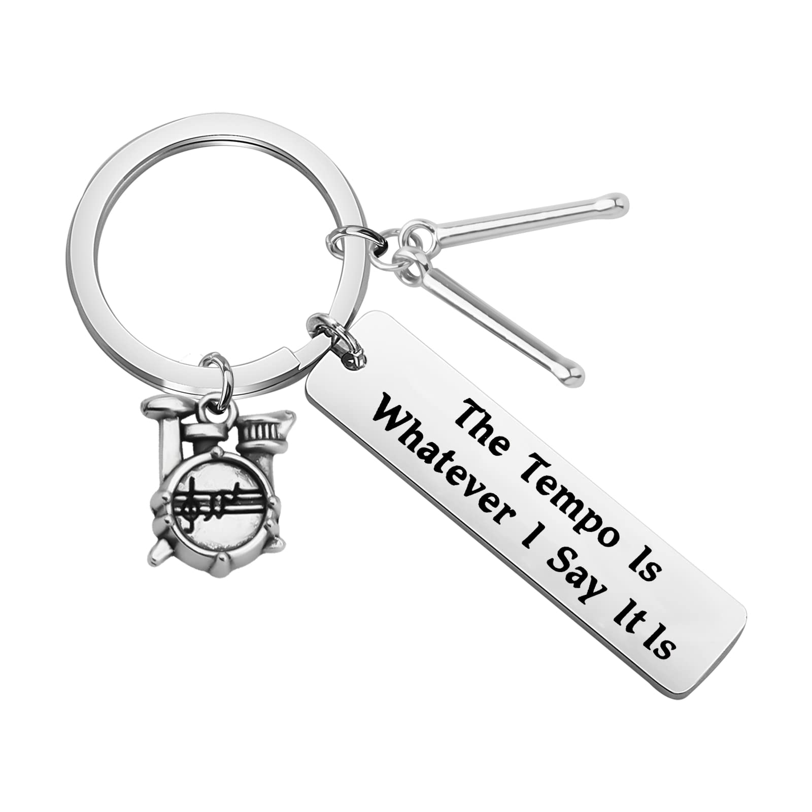 WSNANG Drum Keychain Percussionist Gift Music Teacer Drumstick and Drumkit Charms Key Chain Band Member Gifts (silver)