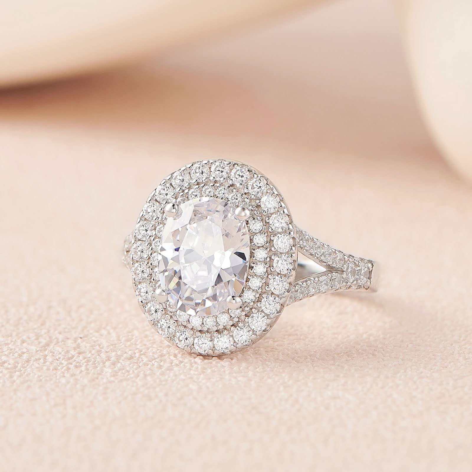 SHELOVES AAAAA Oval Cut Cz Wedding Engegement Ring Promise Ring 925 Sterling Silver Bridal Set Sz 7