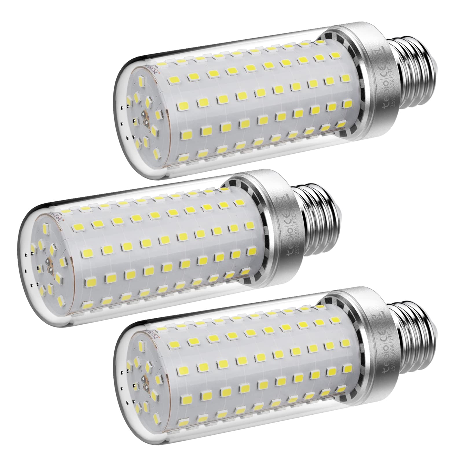 tebio LED E26 Corn Bulb 25W Middle Edison Screw LED Bulbs, 6000K Daylight White, 200W Incandescent Equivalent, Non-dimmable Light Bulb, 3-Pack