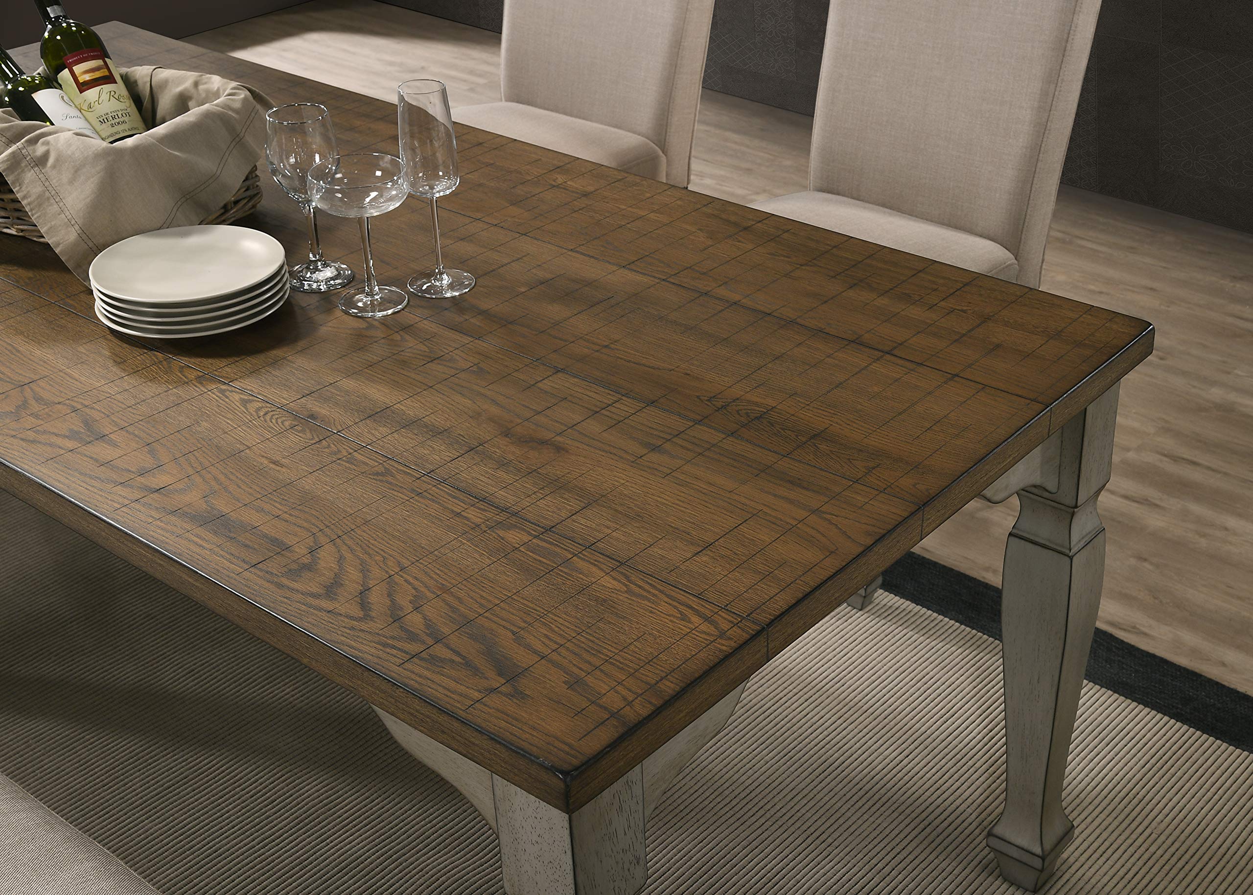 Roundhill Furniture Breda 7-Piece Wood Dining Set, Antique Gray and Dark Oak