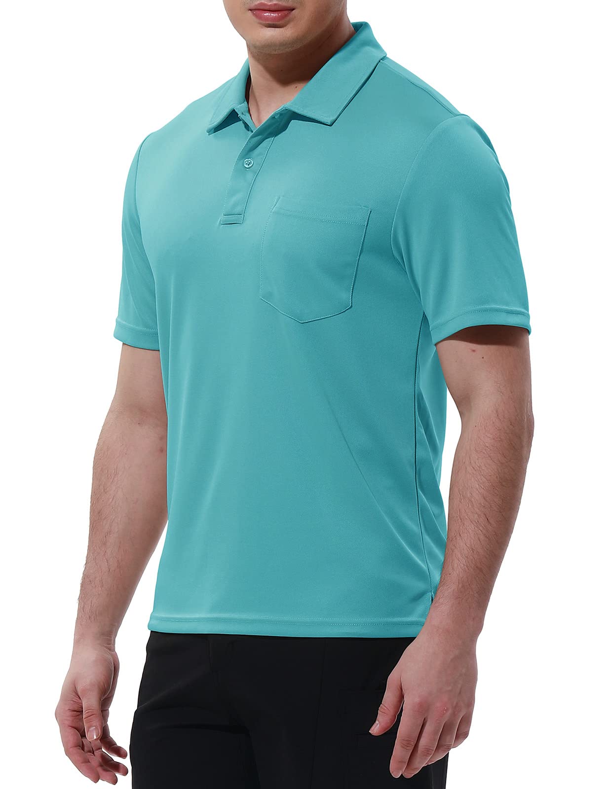 Rdruko Men's Polo Shirts with Pocket Short Sleeve Dry Fit Golf Sports Collared Shirts(Ocean Blue, US XL)