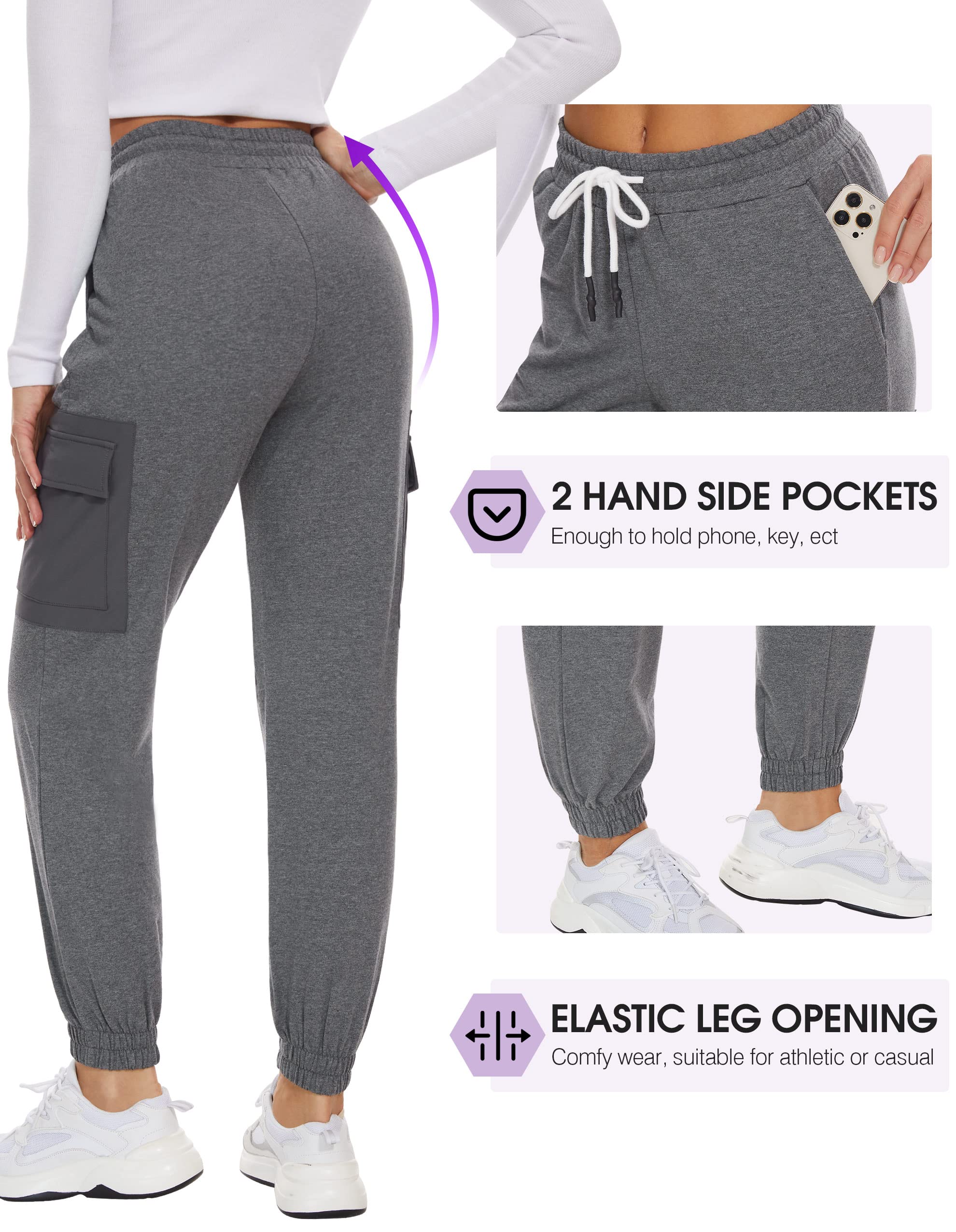 Women's Loose Cargo Sweatpants Pockets Sporty Gym Athletic Fit Jogger Pants Yoga Lounge Grey