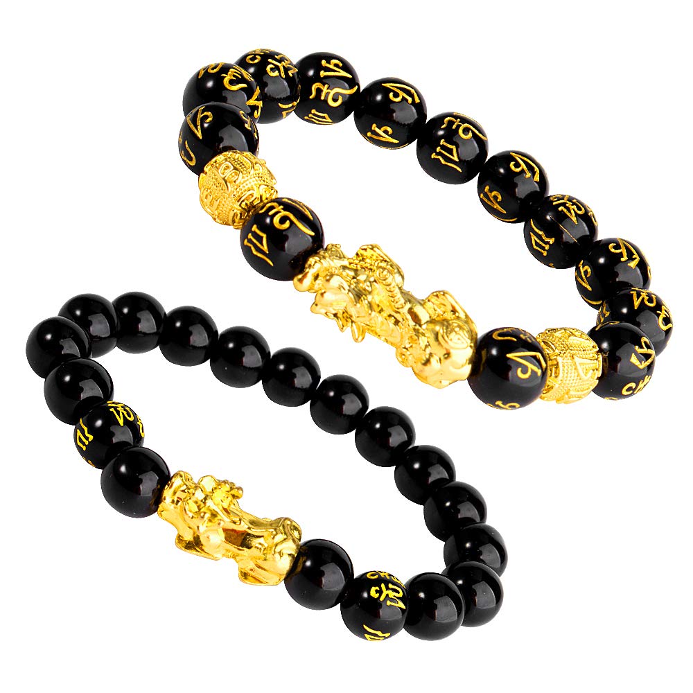 Sumfox 4 Pcs Feng Shui Bracelets Black Bracelet Elastic Bracelet Pi Xiu Beads Black Bracelet for Women Men