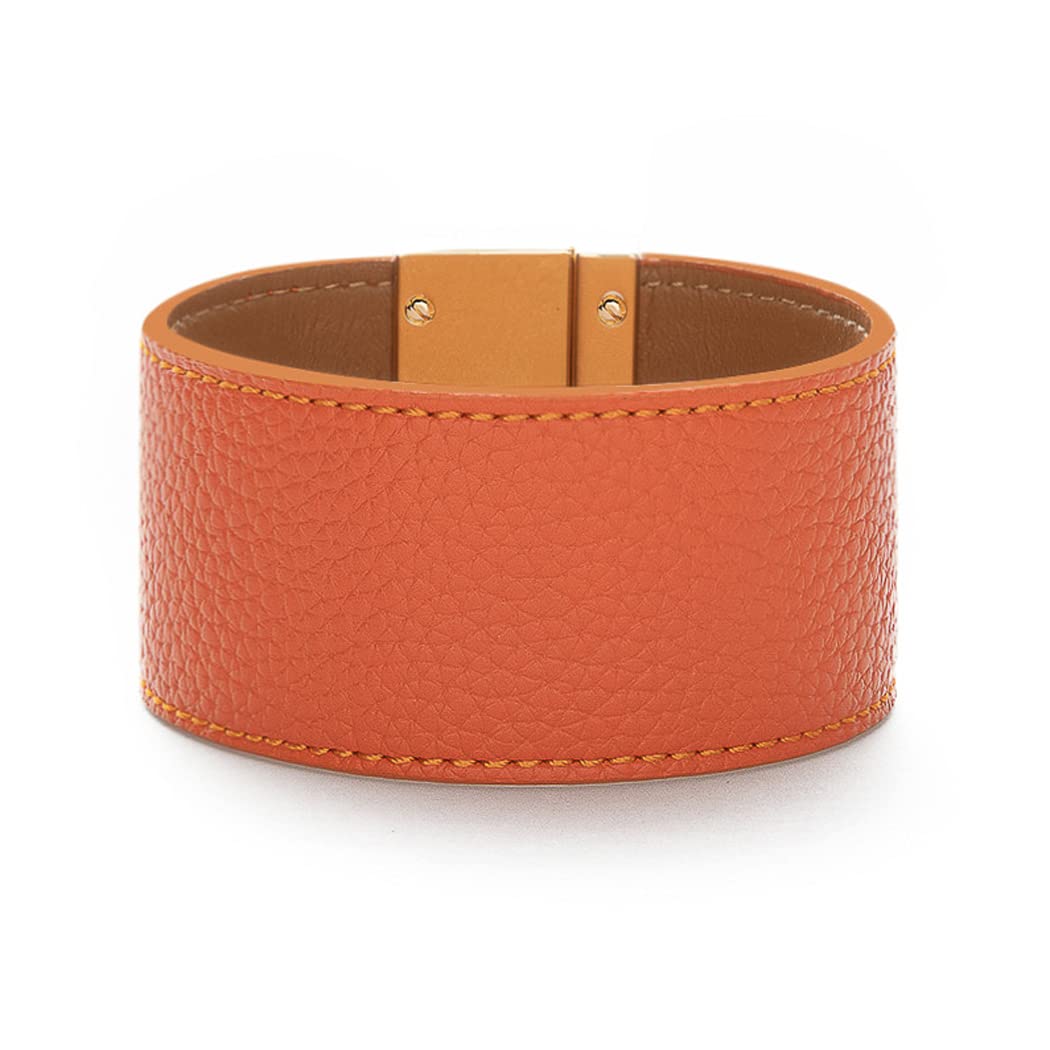Rantanto Braid Leather Wrap Bracelet Trendy Stackable Crystal Cuff Boho Gold Heart Bracelet Jewelry Gift For Women, Wide Orange