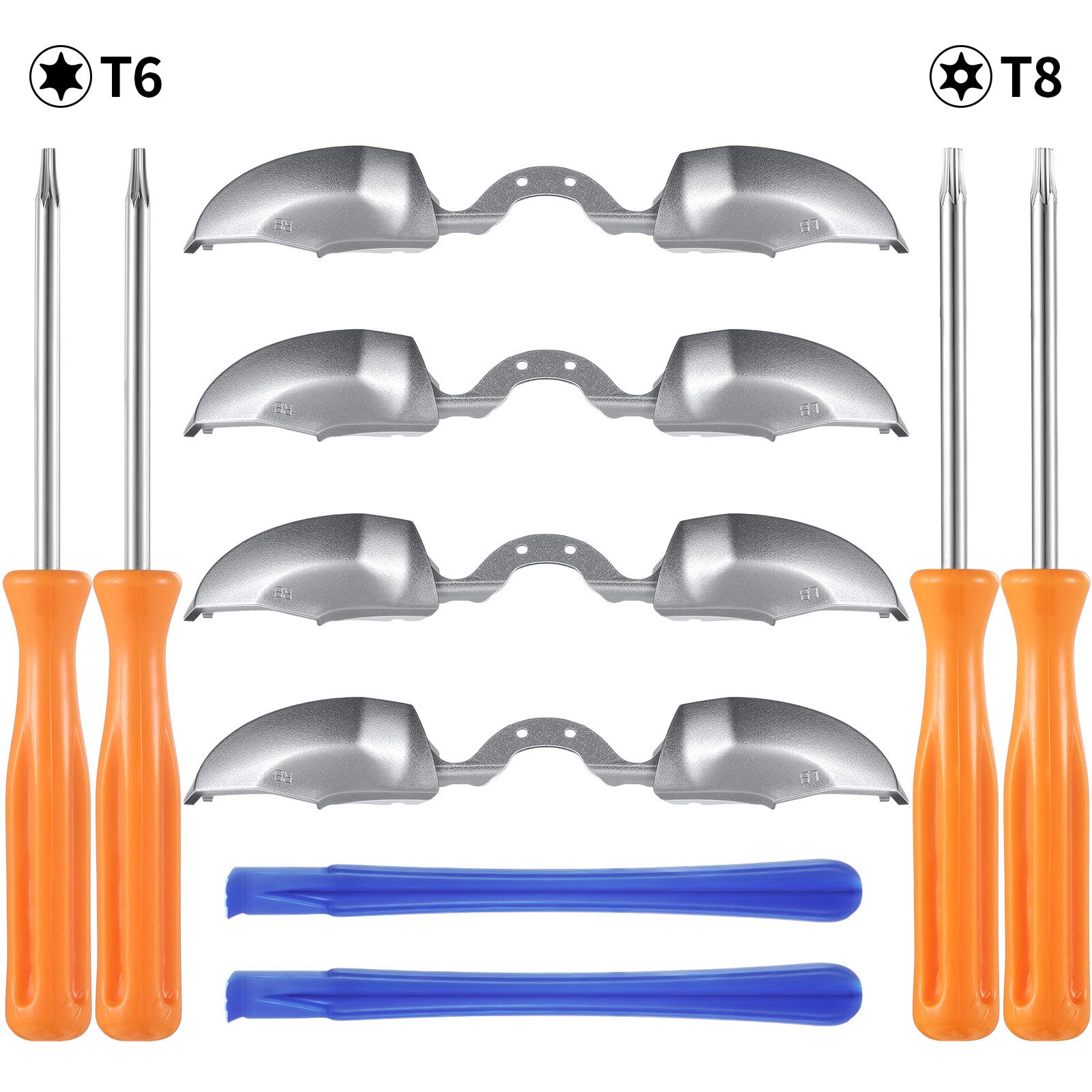 Sumind 10 Piece Bumpers Replacement LB RB Buttons Parts Replacement 4 Piece T6 T8 Screwdriver Repair Kit and 2 Piece Plastic Crowbar Compatible with Xbox One Elite Controller