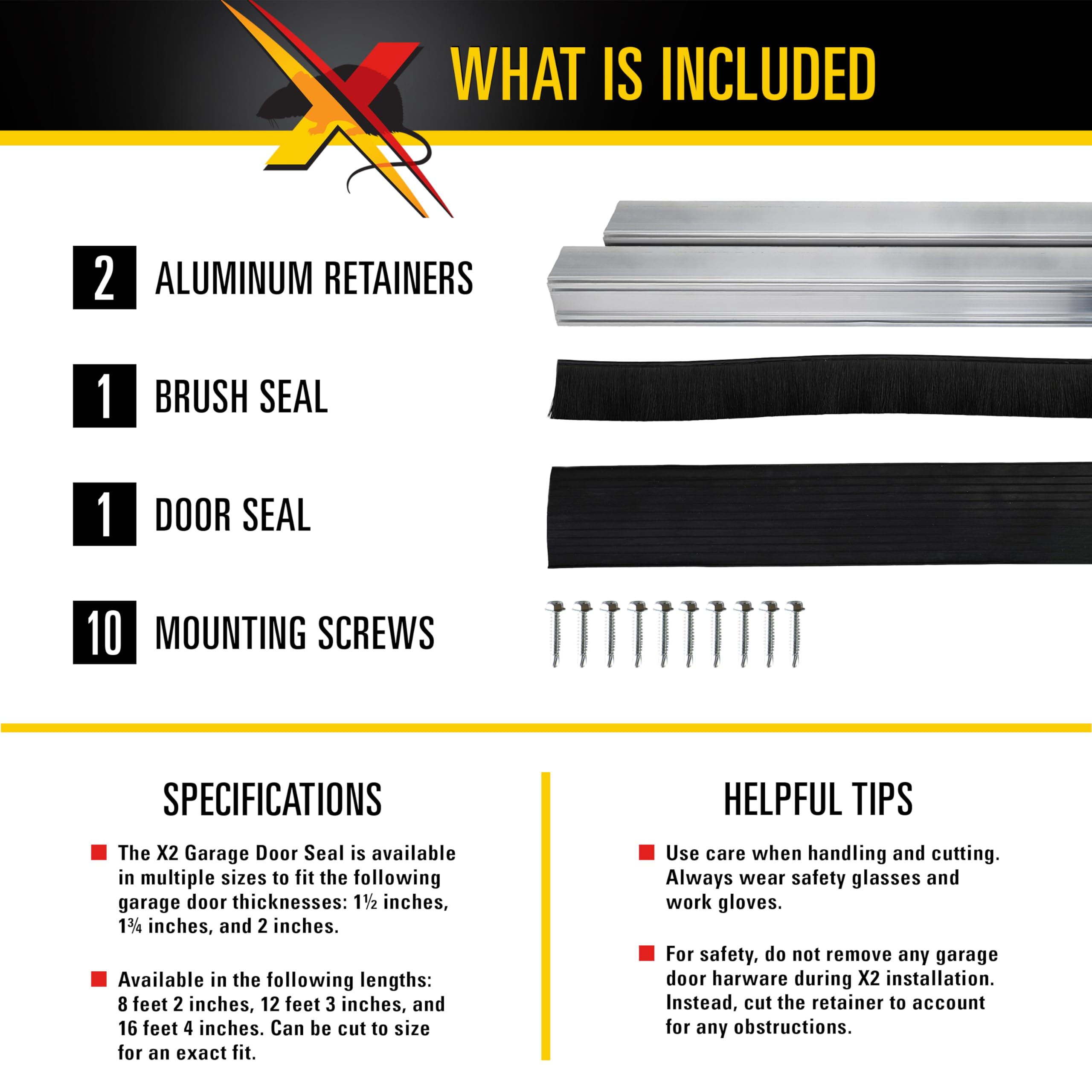 Xcluder X2 Rodent Proof Overhead Sectional Door Seal Kit, 8'2β Wide for 2" Thick Garage Doors, Stops Mice, Rats and Weather, Suitable for Residential or Commercial Property Use