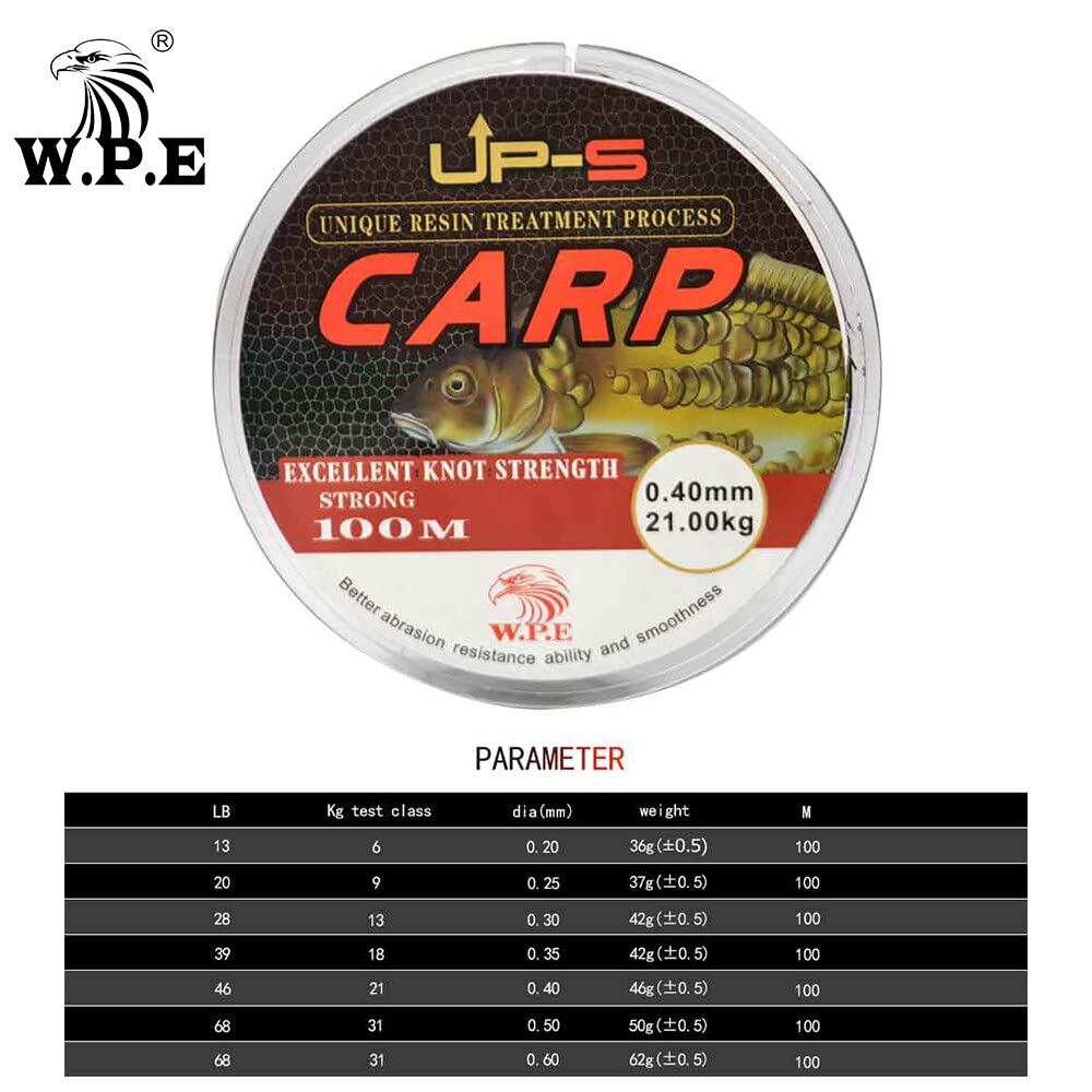 W.p.e Merk UP-S Karper 100 M Dubbele Kleur Nylon Vislijn 0.20 Mm-0.60 Mm Monofilament Nylon Lijn 6 Kg-36Kg Karpervissen Line (0.50mm)