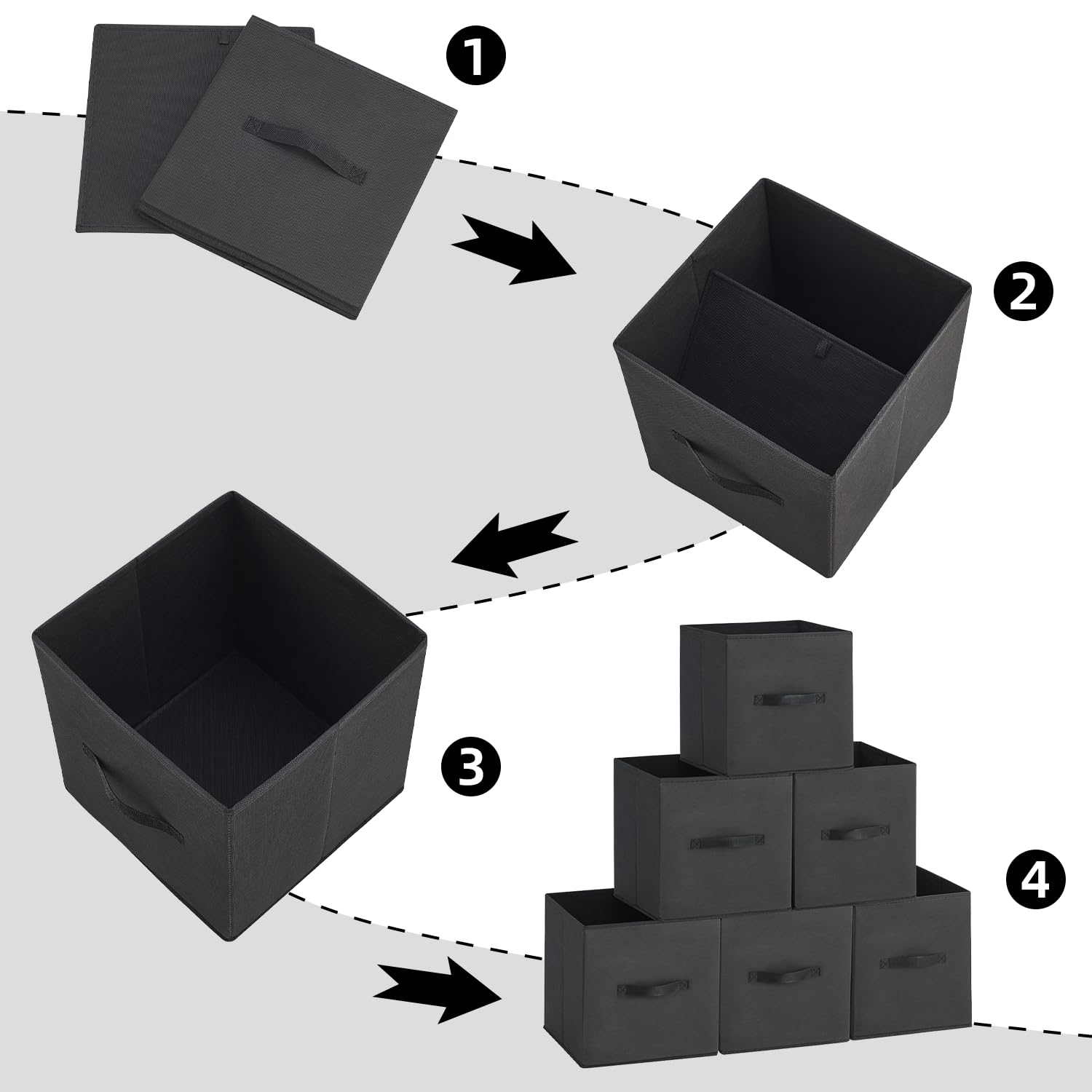 Somdot Fabric Storage Bins with Handle, 10.6 Inch Collapsible Storage Cubes, Foldable Organization Baskets for Closet Shelves Offices Toys, Set of 6 - Black