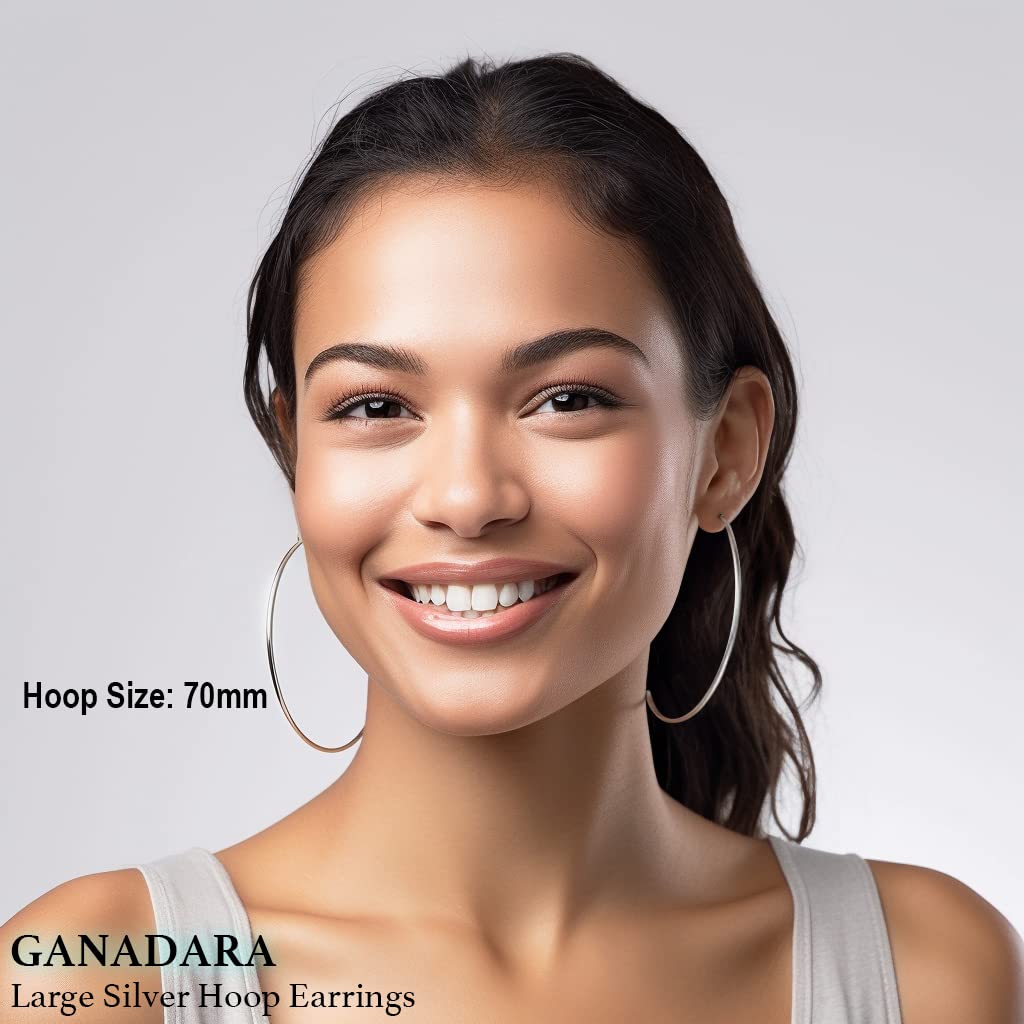 Silver Large Hoop Earrings for Women - Stainless Steel, Healthy Choice for Sensitive Ears (silver, 70)