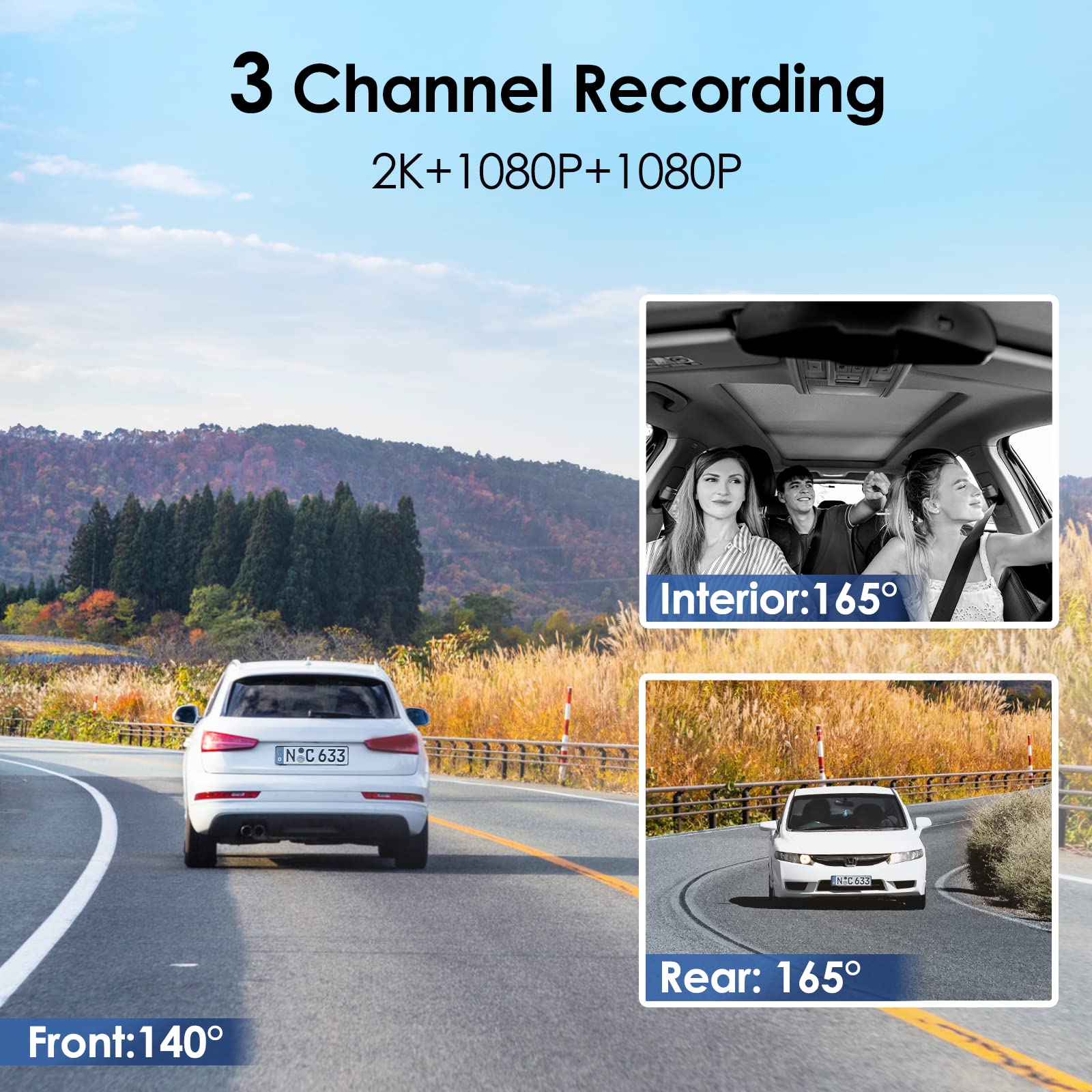 VIOFO T130 3 Channel Dash Cam Uber, Built in WIFI and GPS, 1440P+1080P+1080P Three way Triple Car Dash Camera, IR Night Vision, Supercapacitor, G-Sensor, 24 Hour Parking Mode, Support 256GB Max