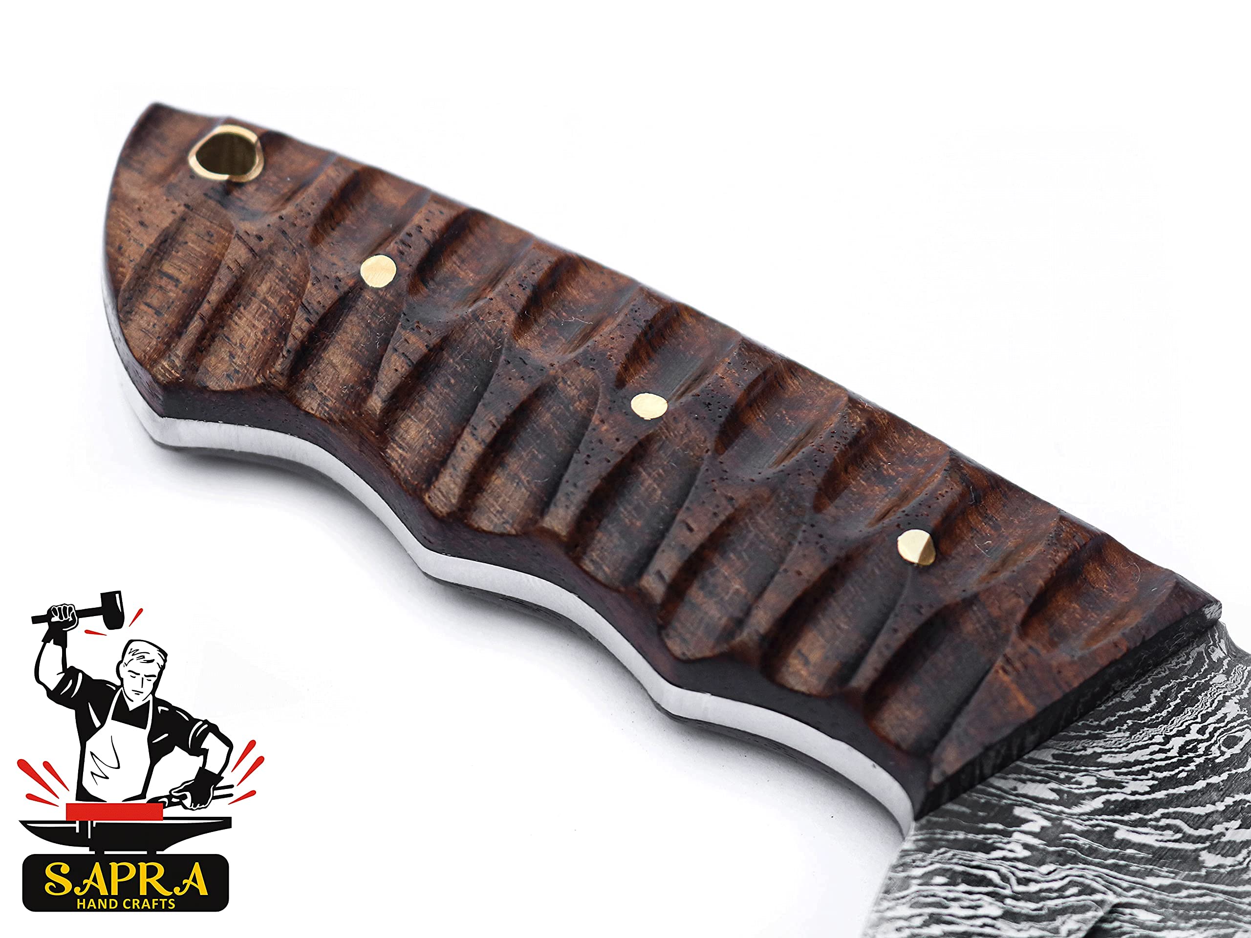 Sapra Custom Made Forged Damascus Steel Hunting Knife Fixed Blade EDC Survival Tactical Camping Skinner/Skinning Knife with Leather Sheath P-1943-RW