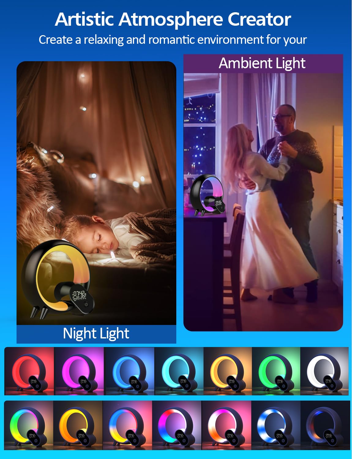 Smart Night Light for Kids,Wake Up Light Sunrise Alarm Clock,Ambient Light & Sleep Assistant 15 Soothing Sounds Baby Night Light,App,Bluetooth Speaker,Bedside Lamp,Timer,Remote Control,Ideal for GIF