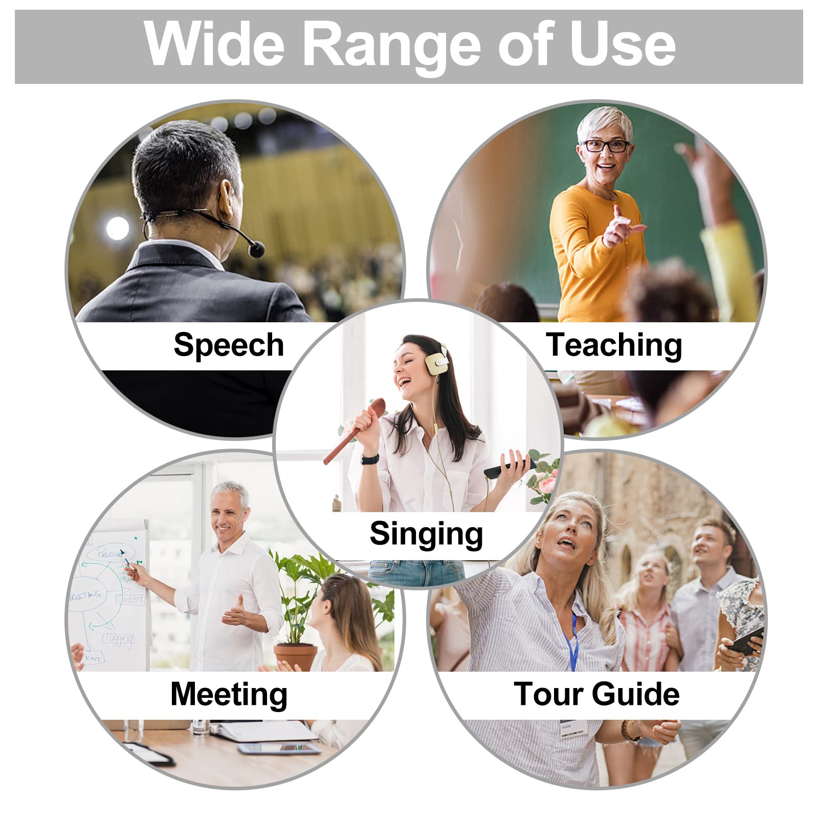 XCRUI Set of 2 Headset Microphone, Flexible Wired Boom,3.5mm Connector Jack Black for Teachers, Speakers, Dancer, Presentations,Singer,Coaches, Seniors and More