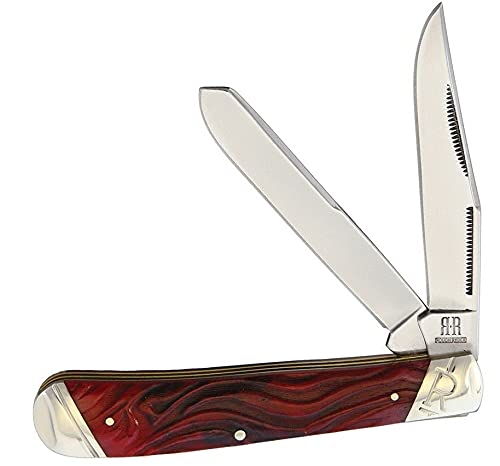 Trapper Open Folding Pocket Knife Stainless Steel Blade Red Groove Bone Handle Outdoor Survival Hunting Knife for Camping by Survival Steel