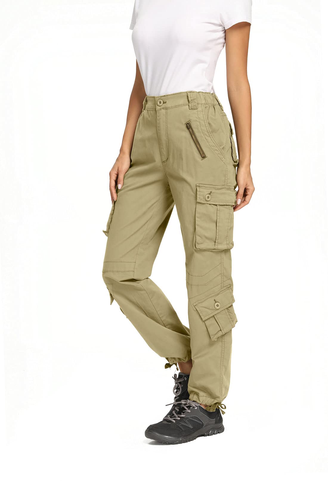 Raroauf Work Cargo Pants Womens Cotton Casual Military Combat Tactical Pants,Rip-Stop Outdoor Hiking Trousers Khaki US 10