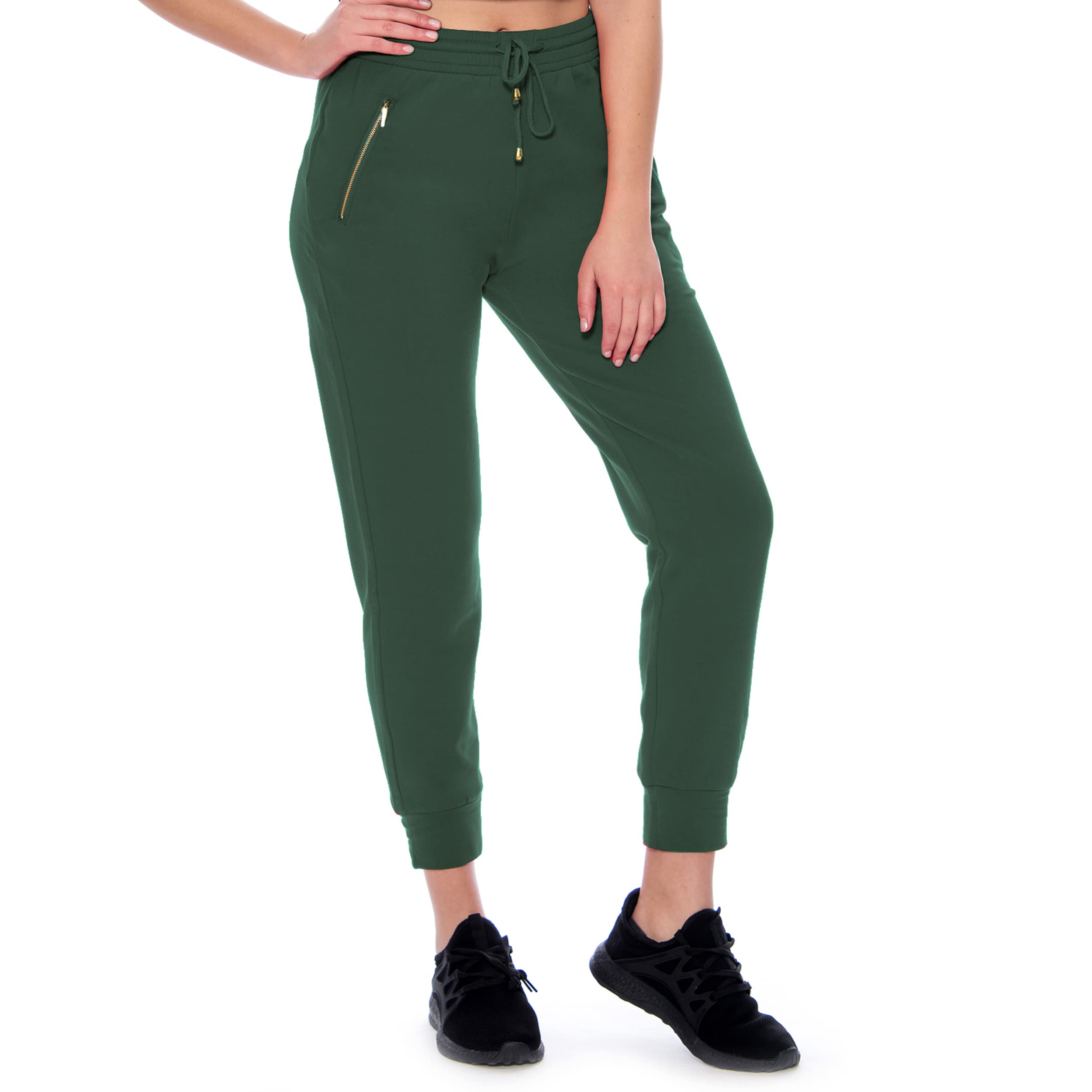 Women's Plus Size Joggers with Pocket Ultra Soft Workout Running Active Sweatpants Gold Zipper - Sycamore Green 2X