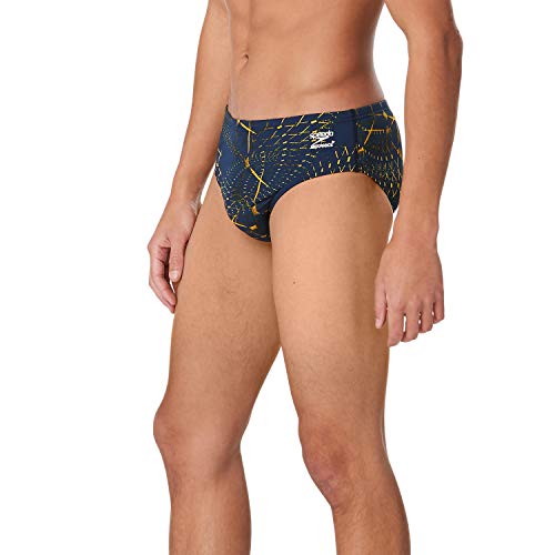 Speedo Men's Standard Swimsuit Brief Endurance+ Printed Team Colors, Galactic Navy/Gold, 36
