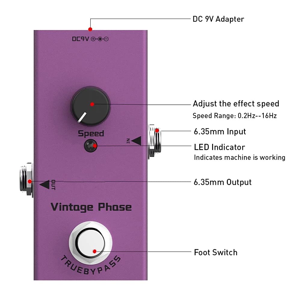 SHYPT NEP-06 Vintage Phase Guitar Effect Pedal Mini Single Pedal for Electric Guitars Simple One-Knob Operation